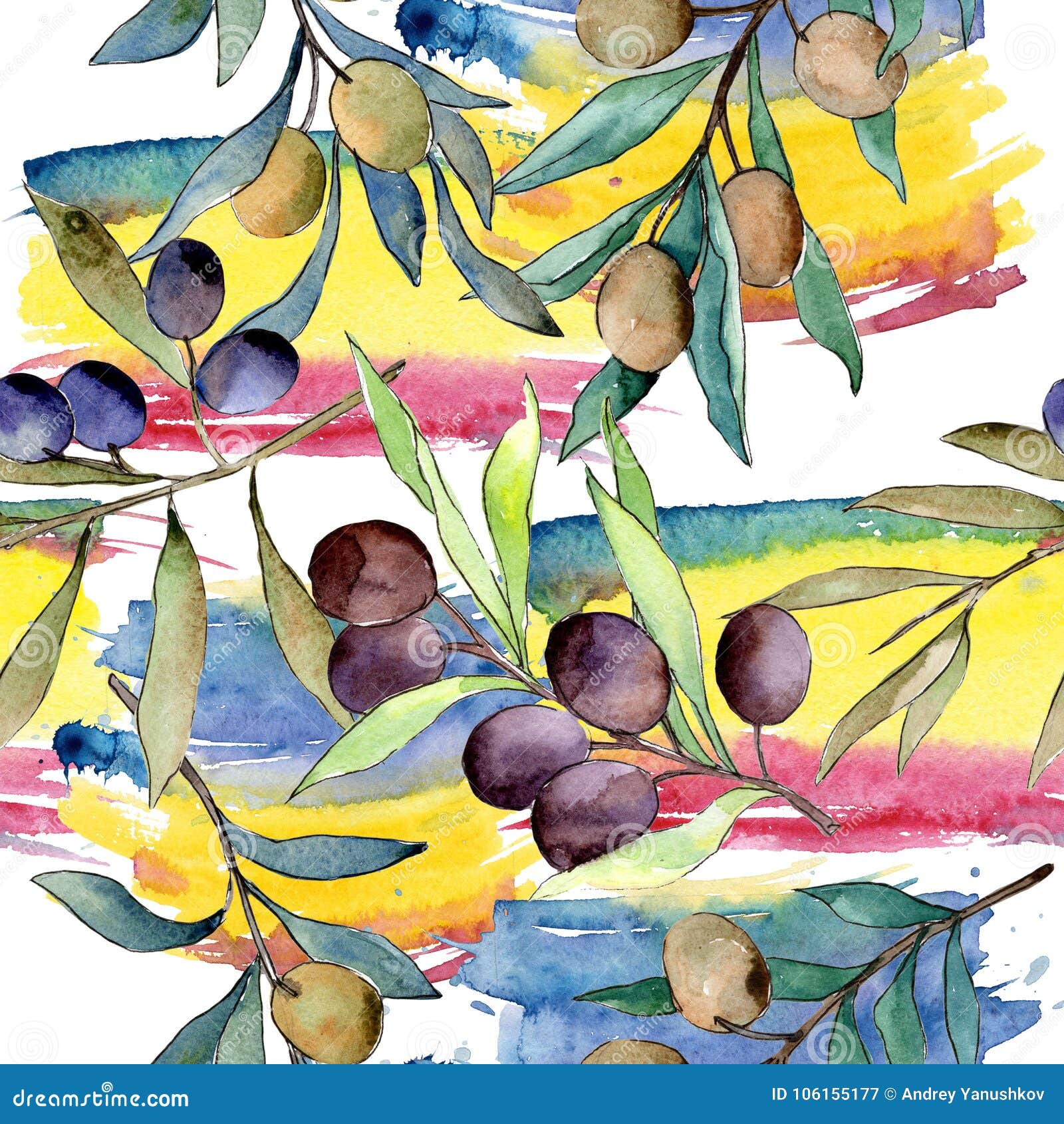 Olive Tree Pattern in a Watercolor Style. Stock Illustration ...