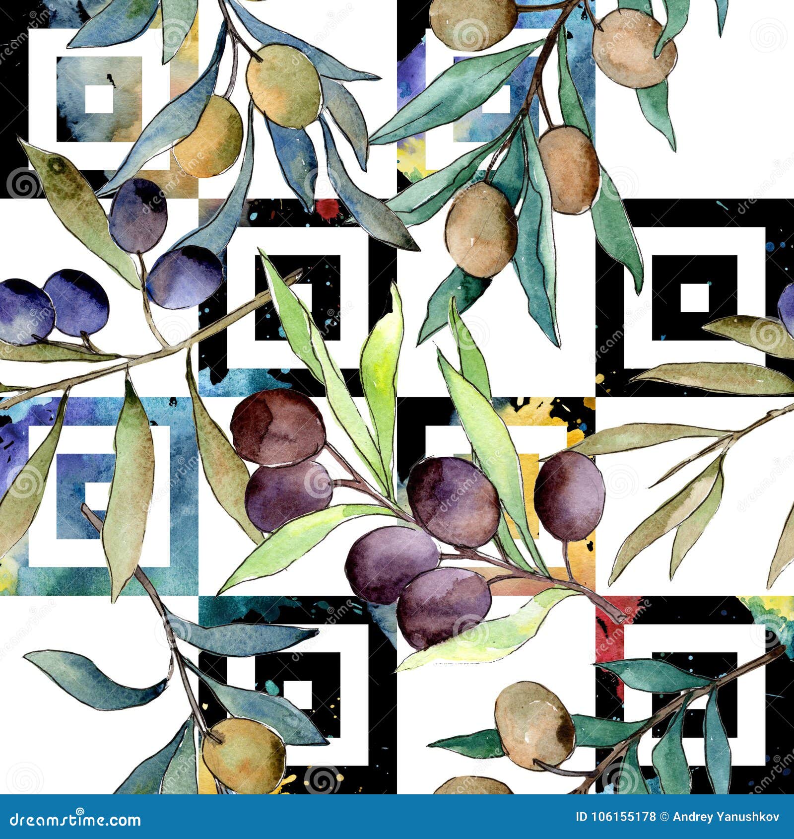 Olive Tree Pattern in a Watercolor Style. Stock Illustration ...
