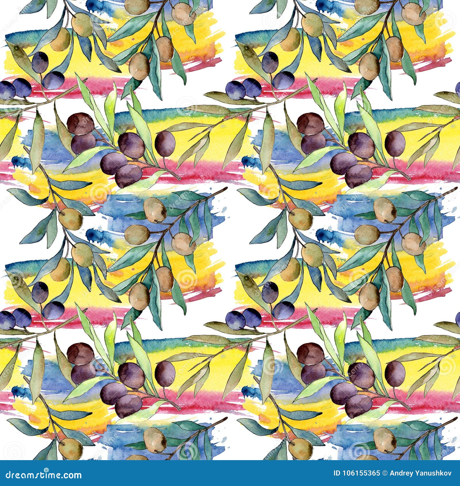 Olive Tree Pattern in a Watercolor Style. Stock Illustration ...