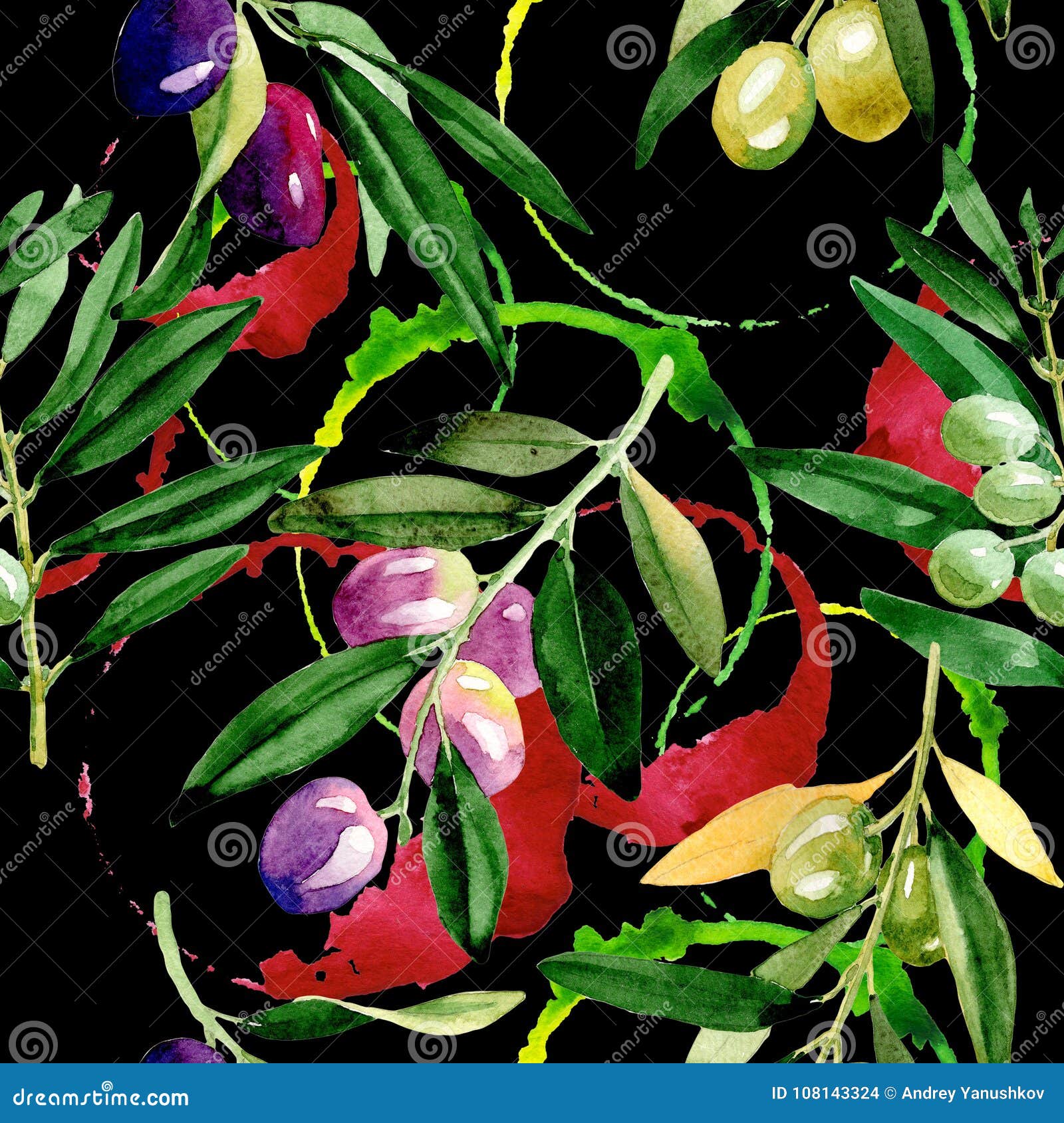Olive Tree Pattern in a Watercolor Style. Stock Photo - Image of olives ...