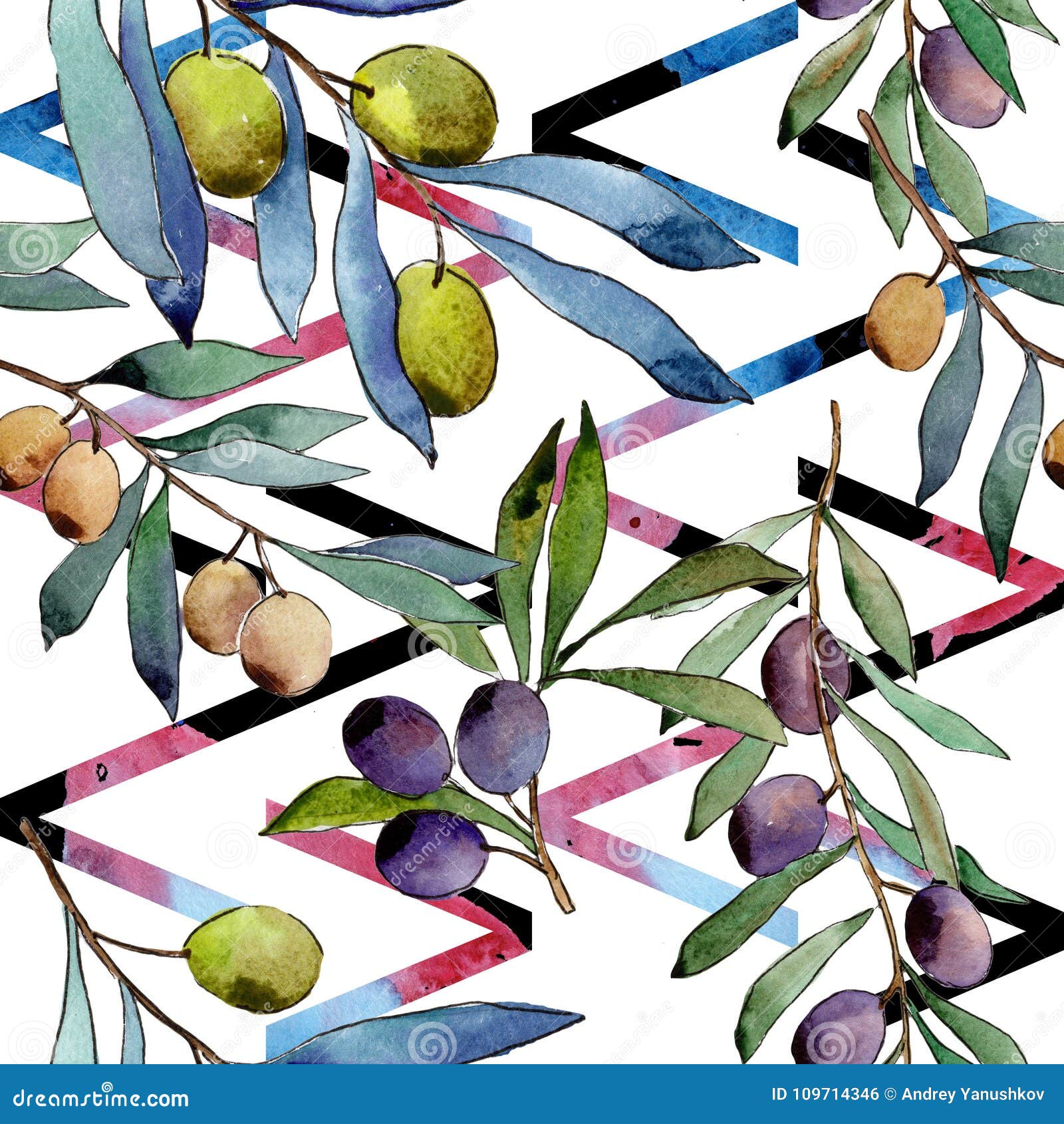 Olive Tree Pattern in a Watercolor Style. Stock Illustration ...