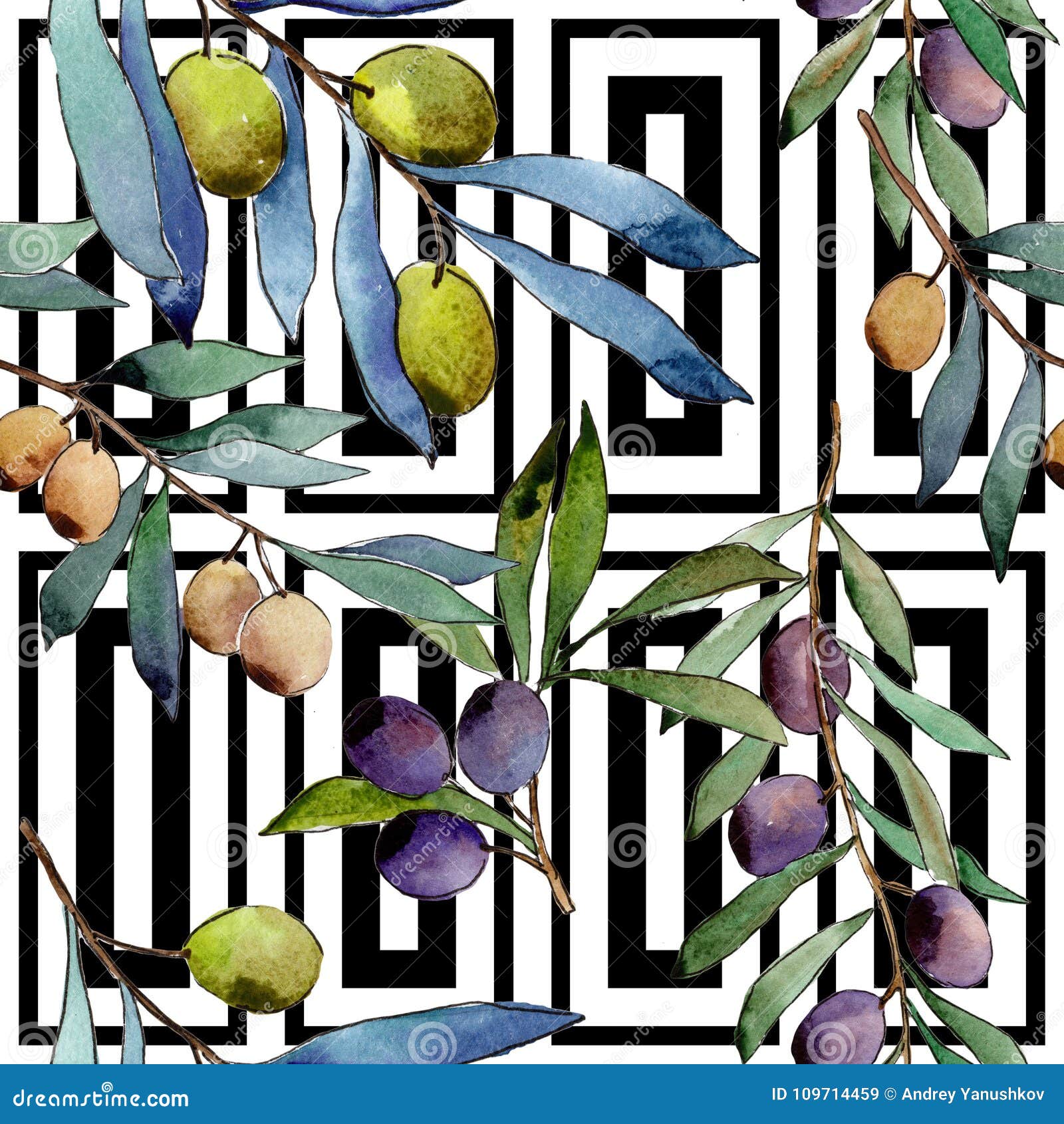 Olive Tree Pattern in a Watercolor Style. Stock Illustration ...