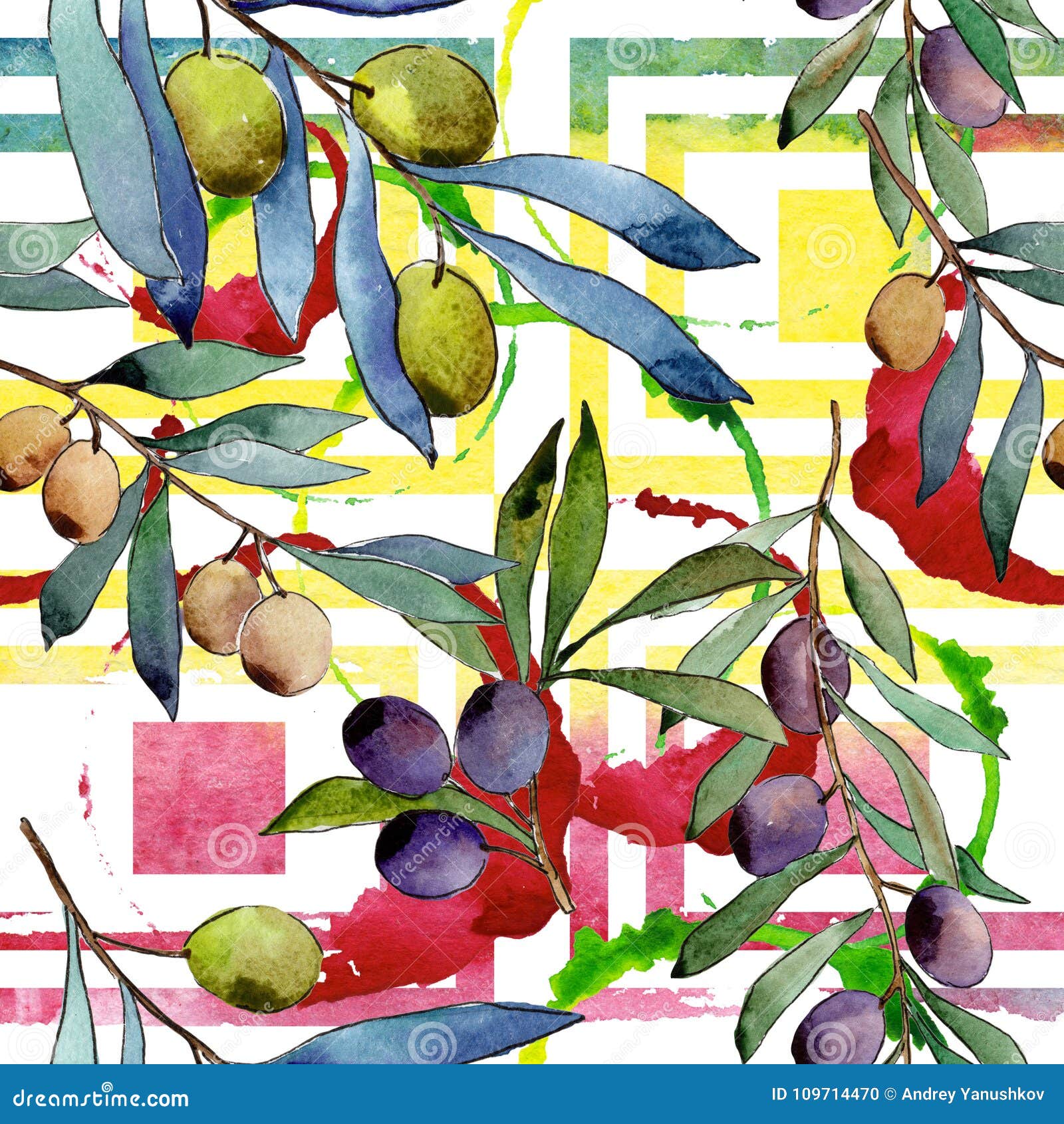 Olive Tree Pattern in a Watercolor Style. Stock Illustration ...
