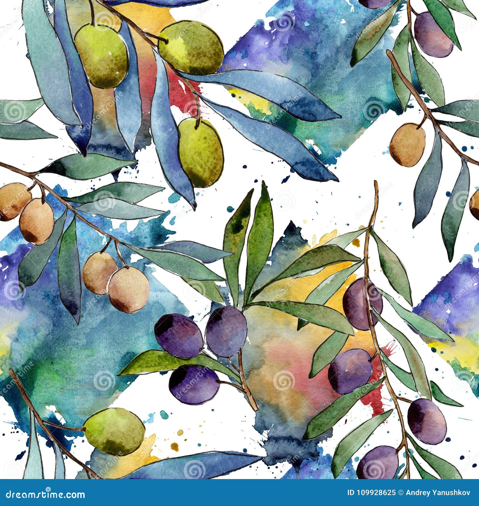 Olive Tree Pattern in a Watercolor Style. Stock Illustration ...