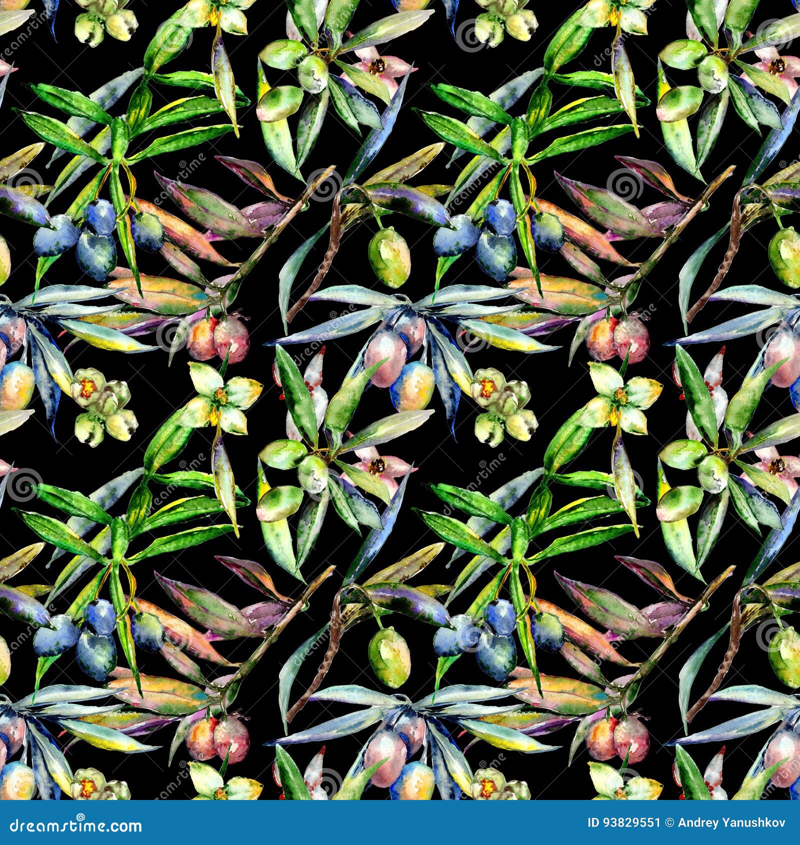 Olive Tree Pattern in a Watercolor Style Isolated. Stock Image - Image ...