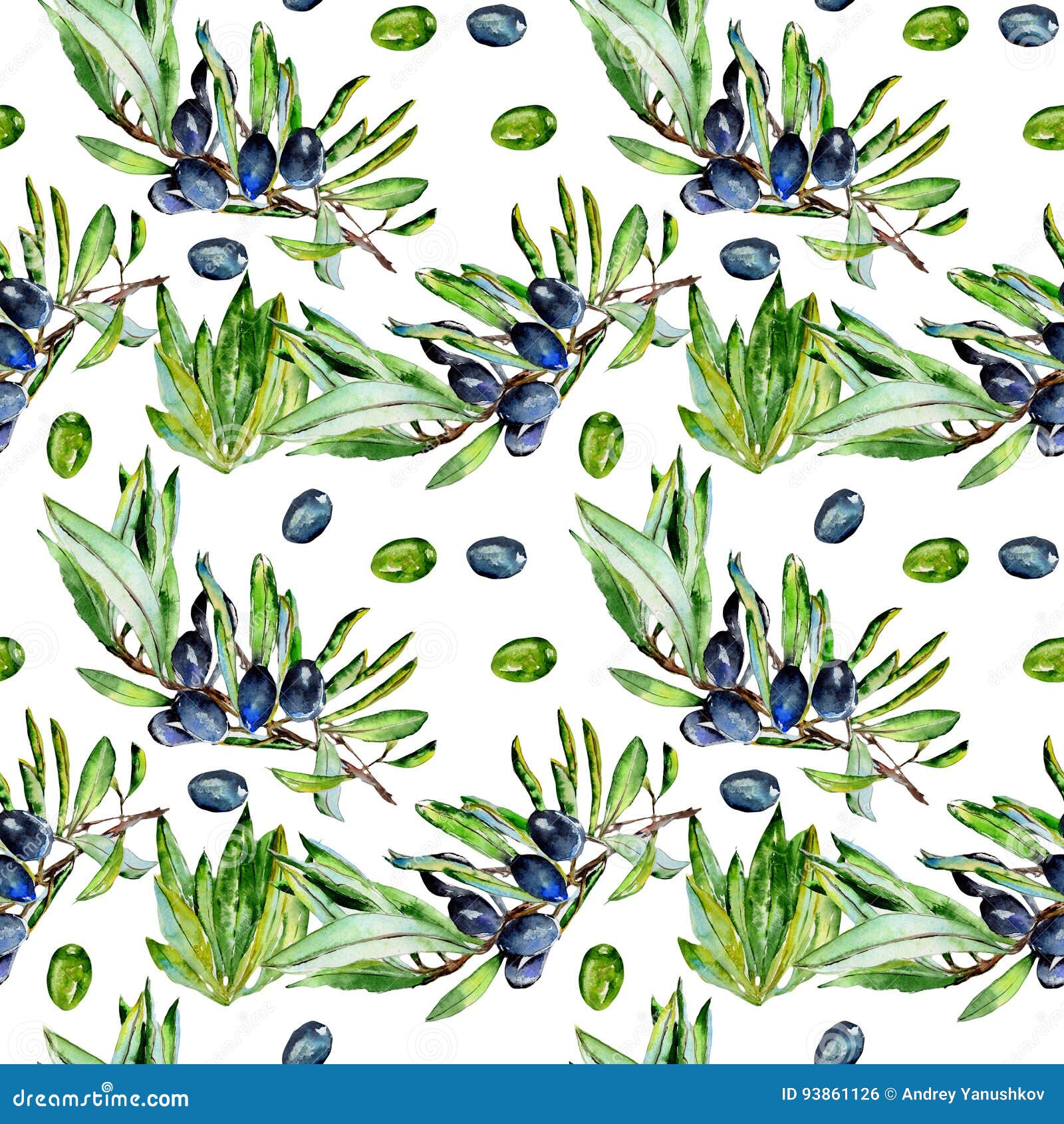 Olive Tree Pattern in a Watercolor Style Isolated. Stock Illustration ...
