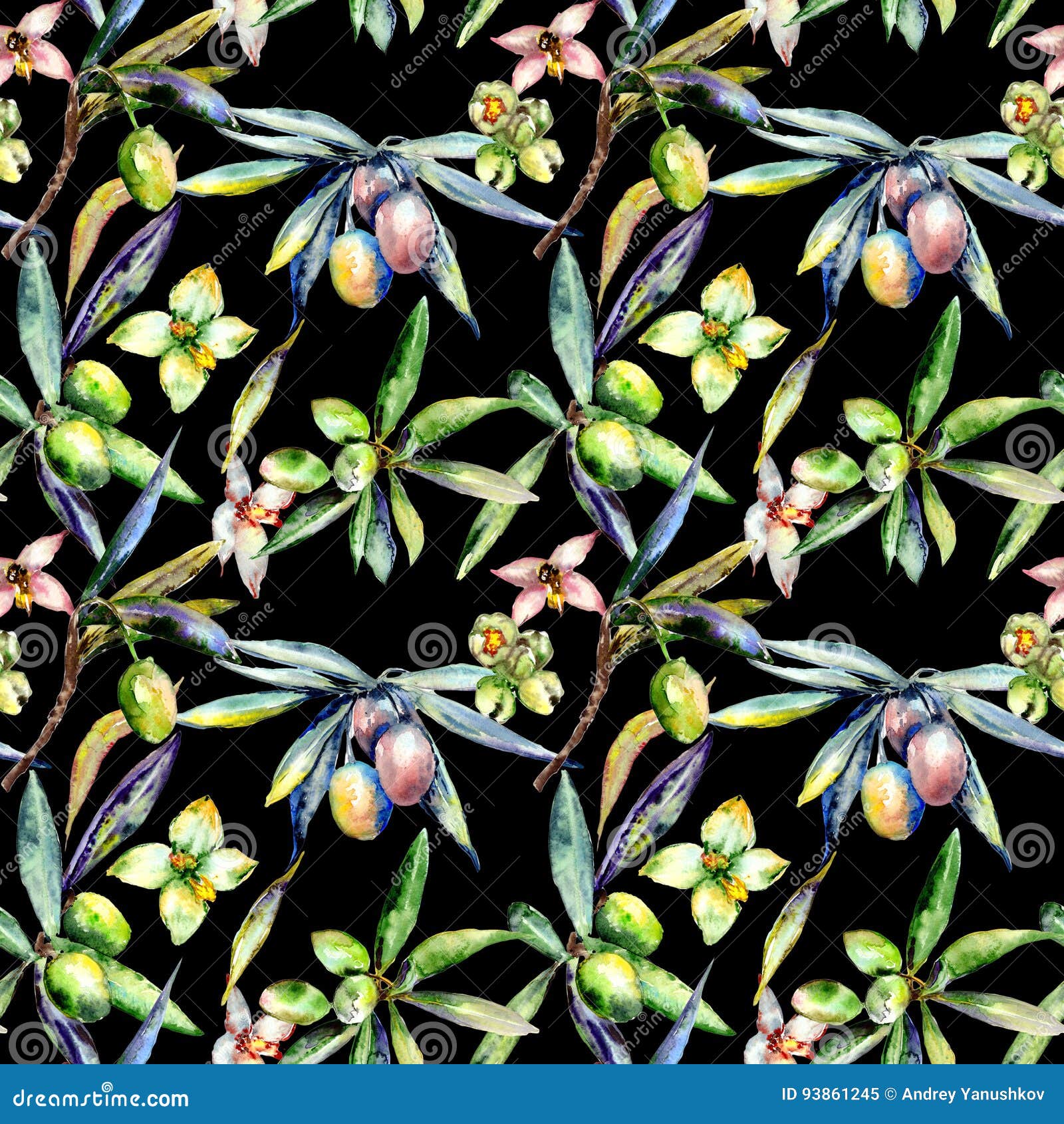 Olive Tree Pattern in a Watercolor Style Isolated. Stock Illustration ...