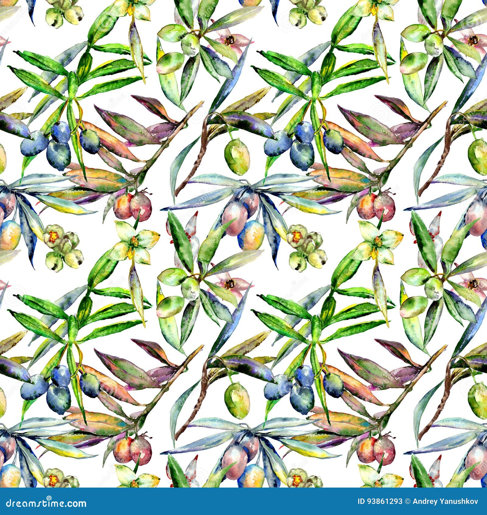 Olive Tree Pattern in a Watercolor Style Isolated. Stock Illustration ...