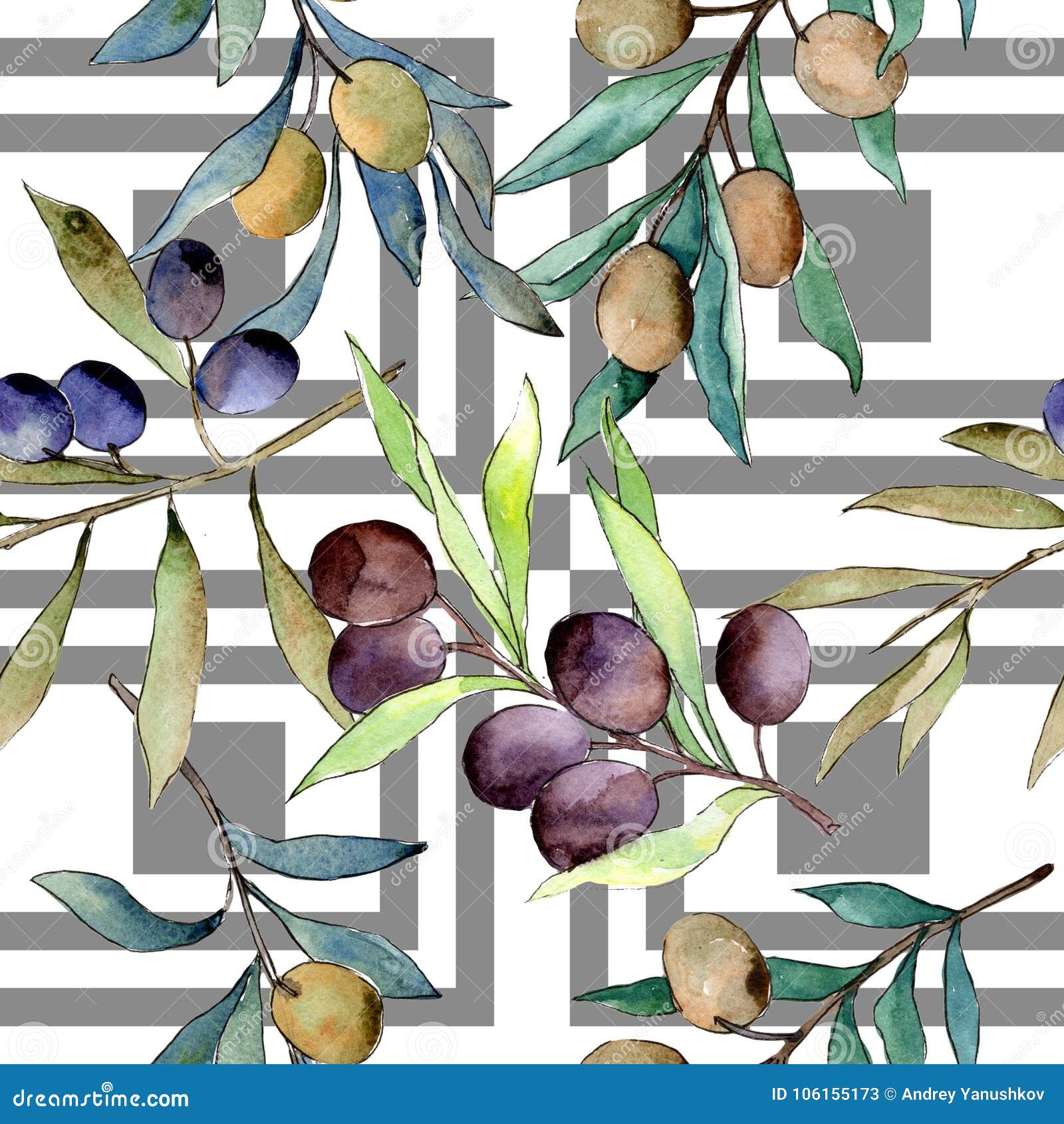 Olive Tree Pattern in a Watercolor Style. Stock Illustration ...
