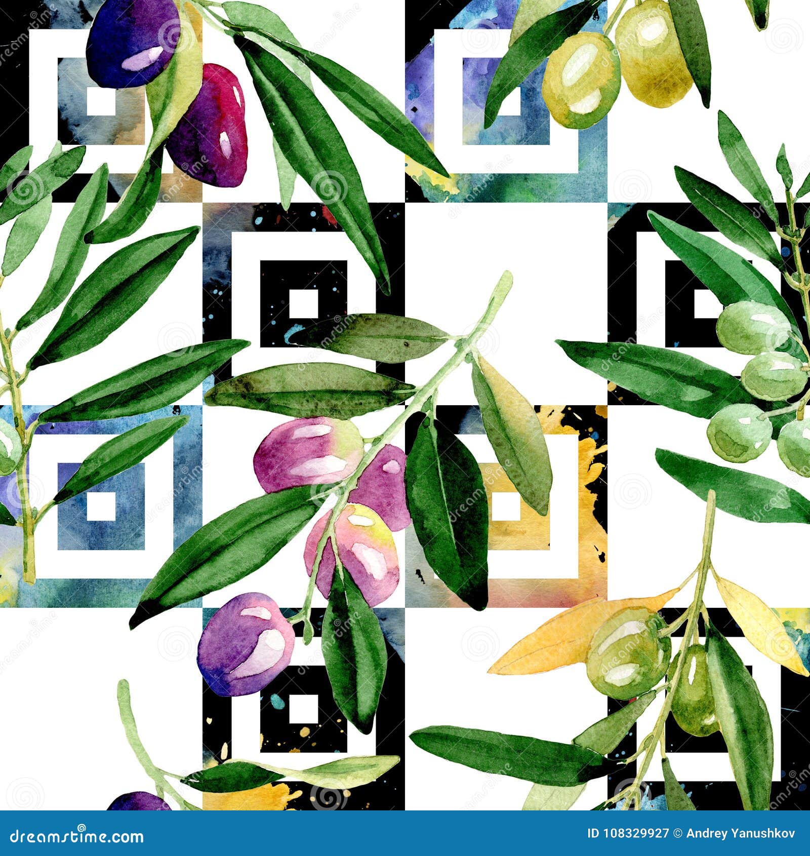 Olive Tree Pattern in a Watercolor Style. Stock Illustration ...