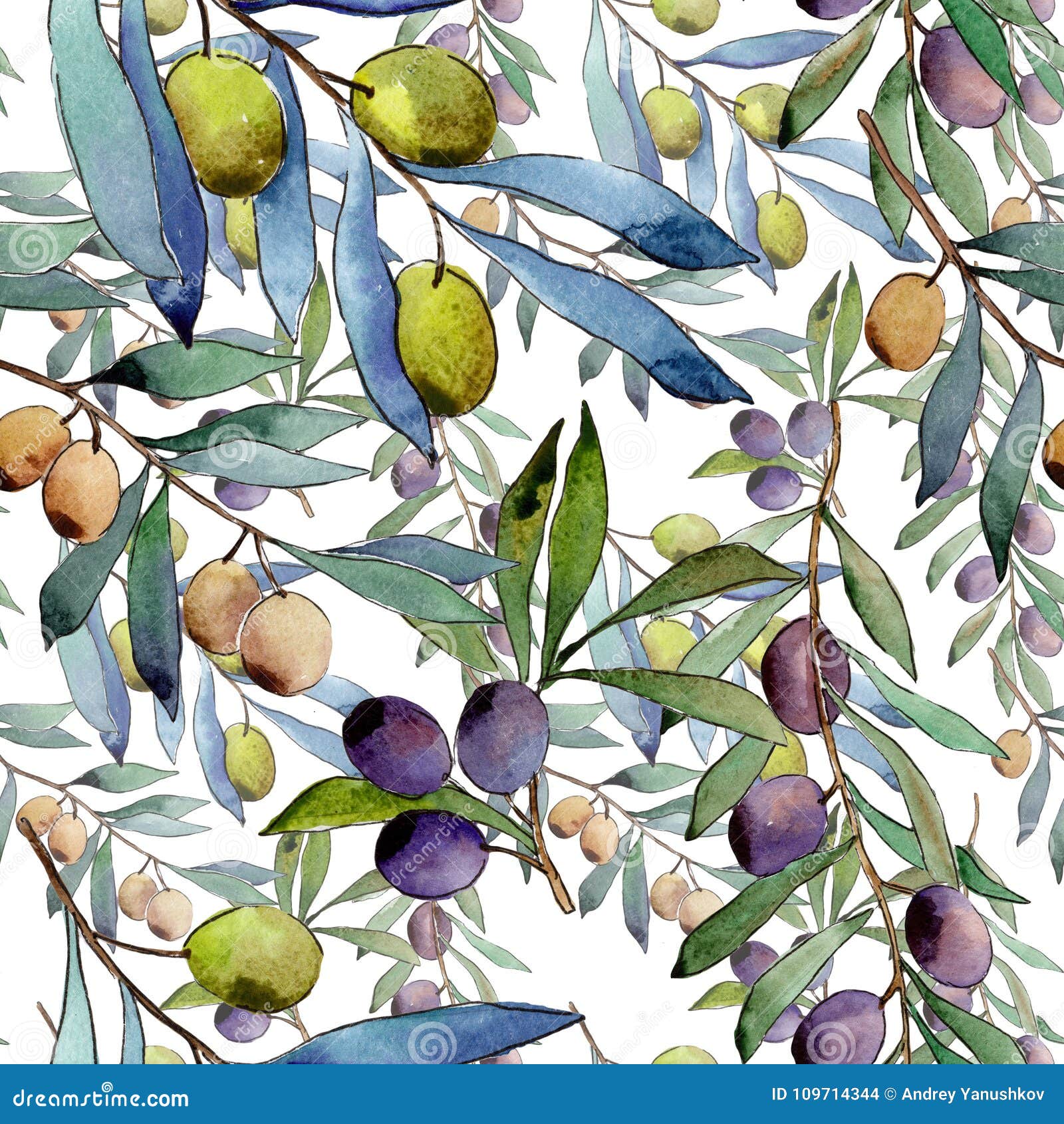 Olive Tree Pattern In A Watercolor Style. Stock Photo | CartoonDealer ...
