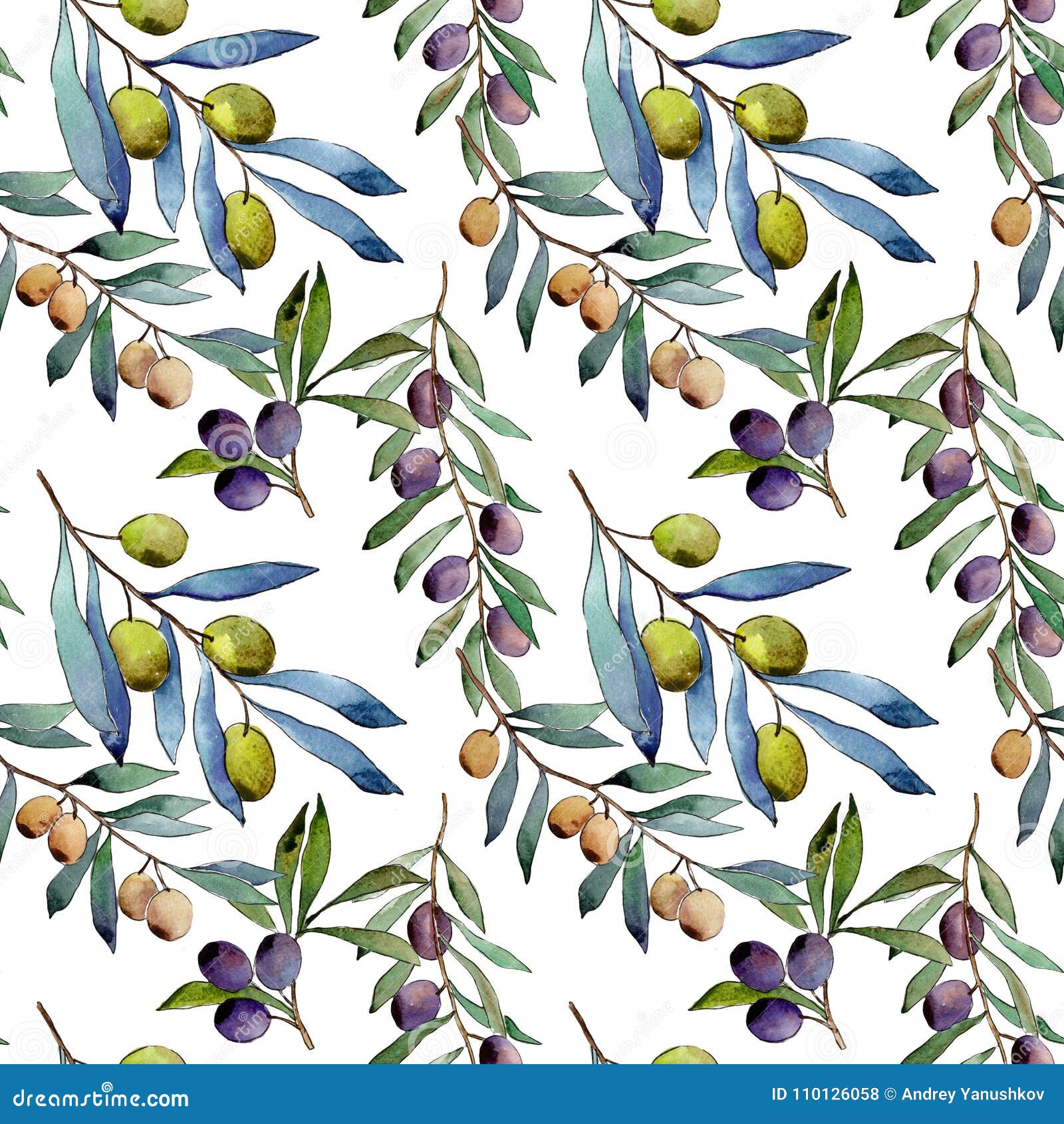 Olive Tree Pattern in a Watercolor Style. Stock Illustration ...