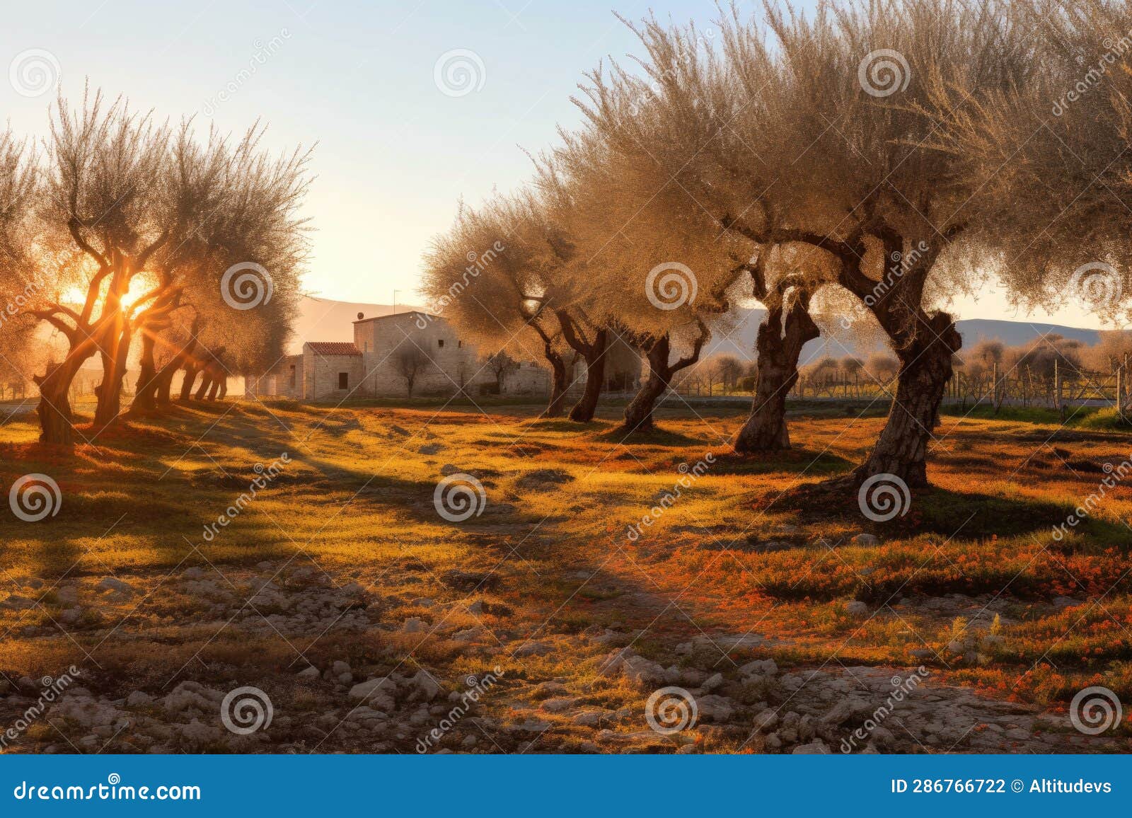 Olive Trees Casting Long Shadows at Golden Hour Stock Photo - Image of ...