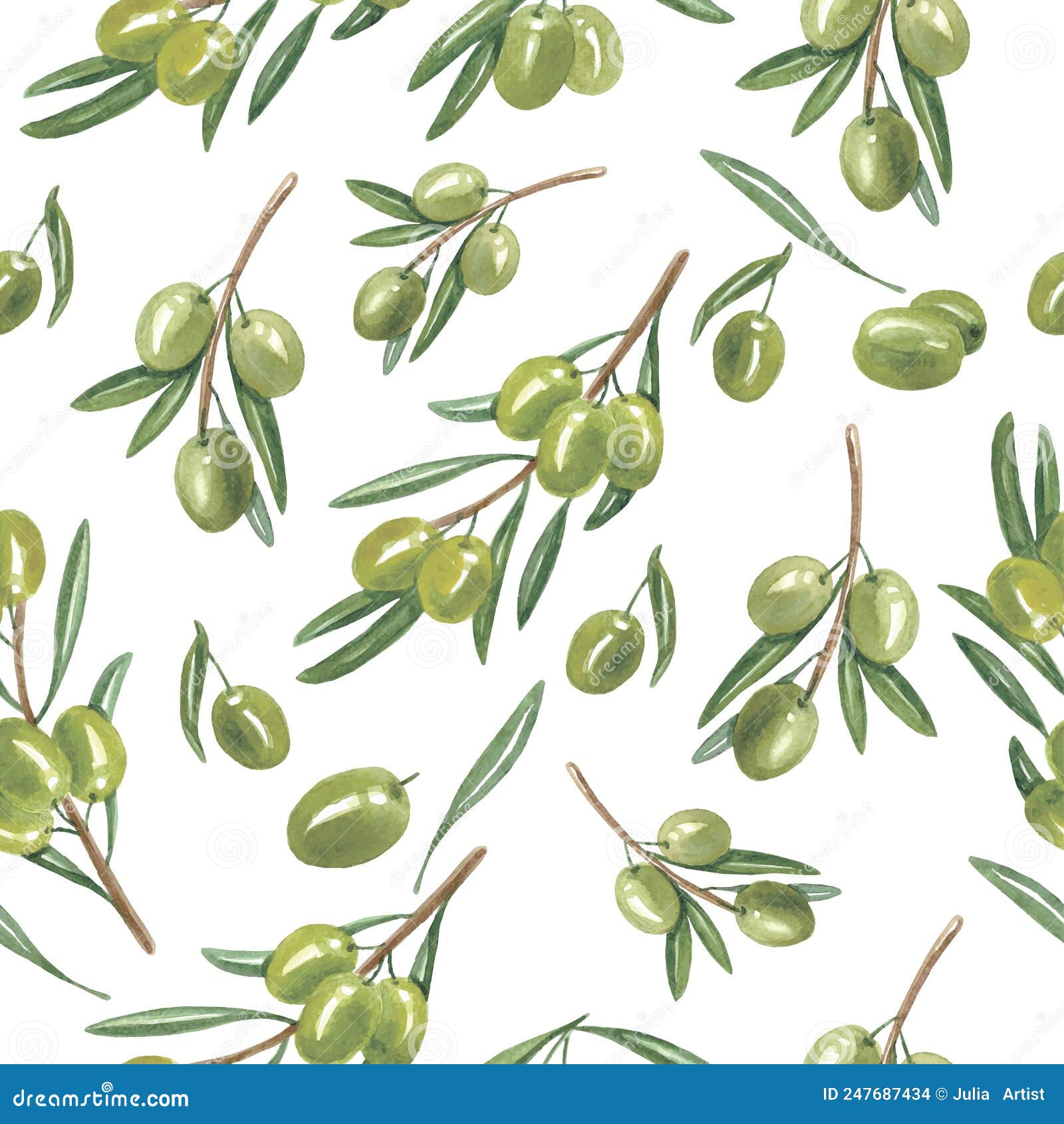 Olive Watercolor Pattern. Food Seamless Texture Stock Vector ...