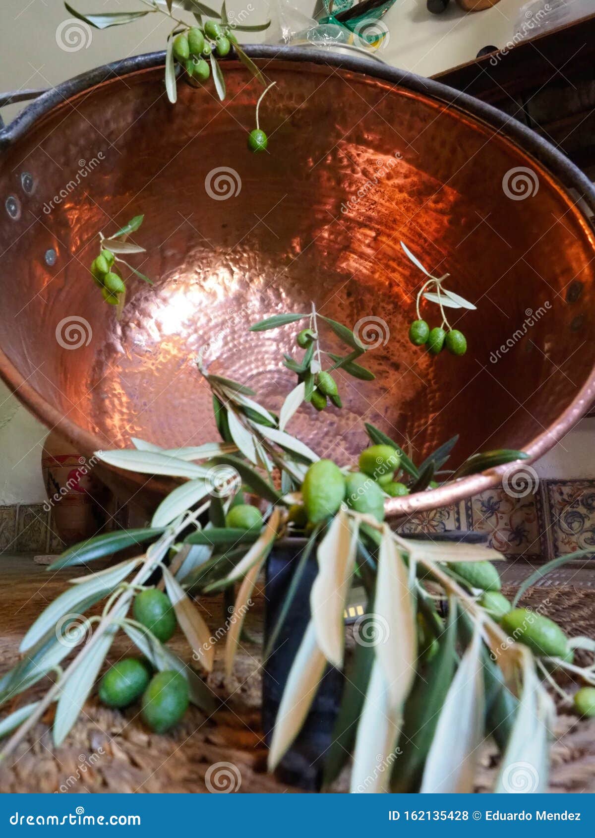 Olives Falling on Copper Cauldron Stock Photo - Image of spain, rustic ...