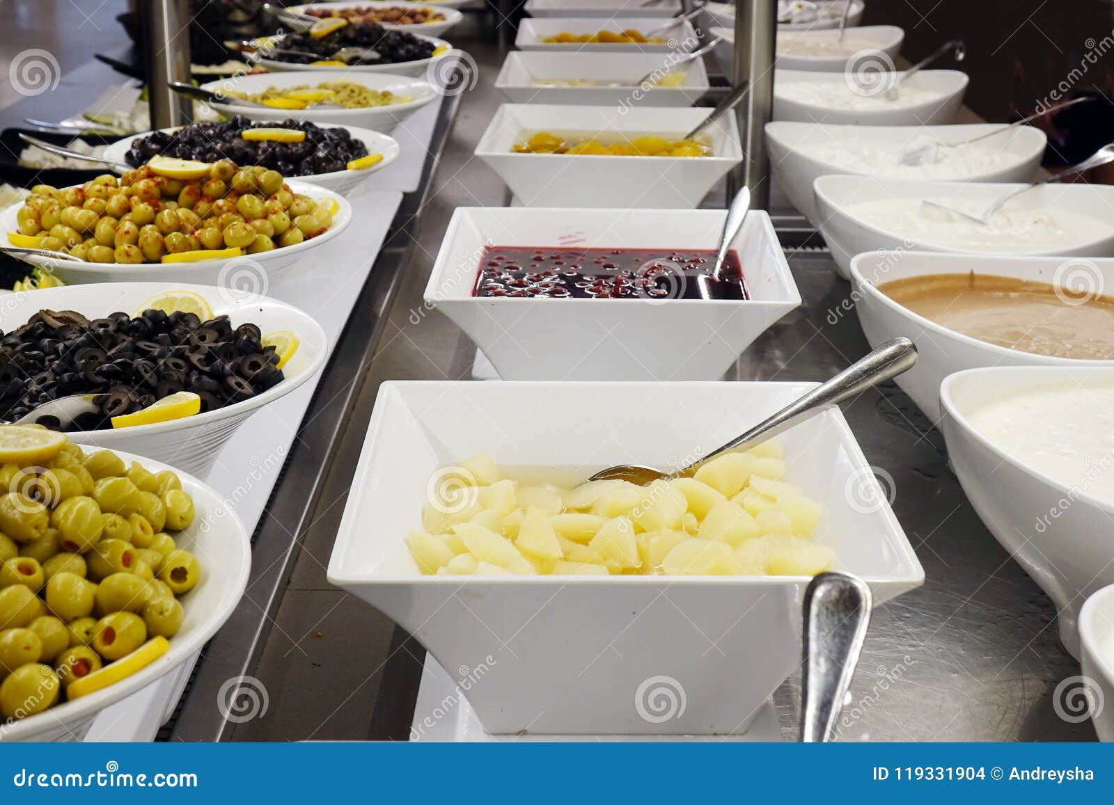 Olives and Sauces on the Buffet. Stock Photo - Image of cucumber ...