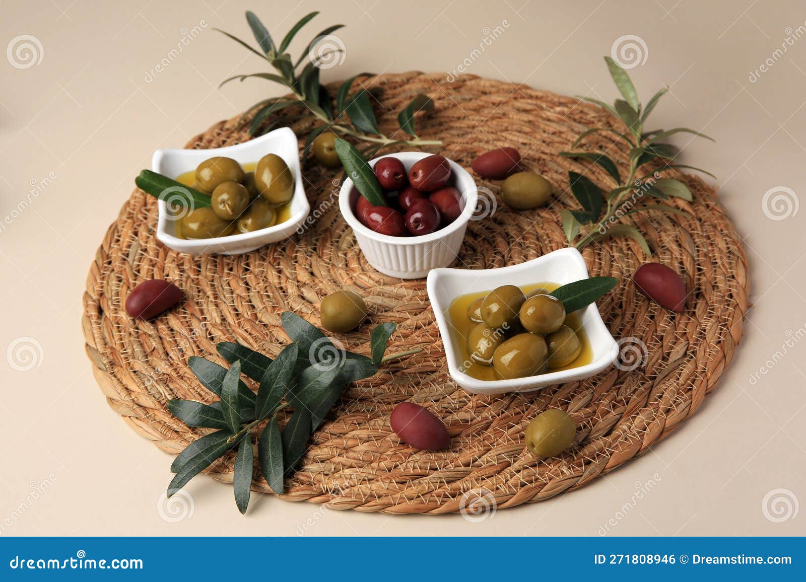 Olives and Tree Twigs on Beige Table Stock Photo - Image of fresh ...