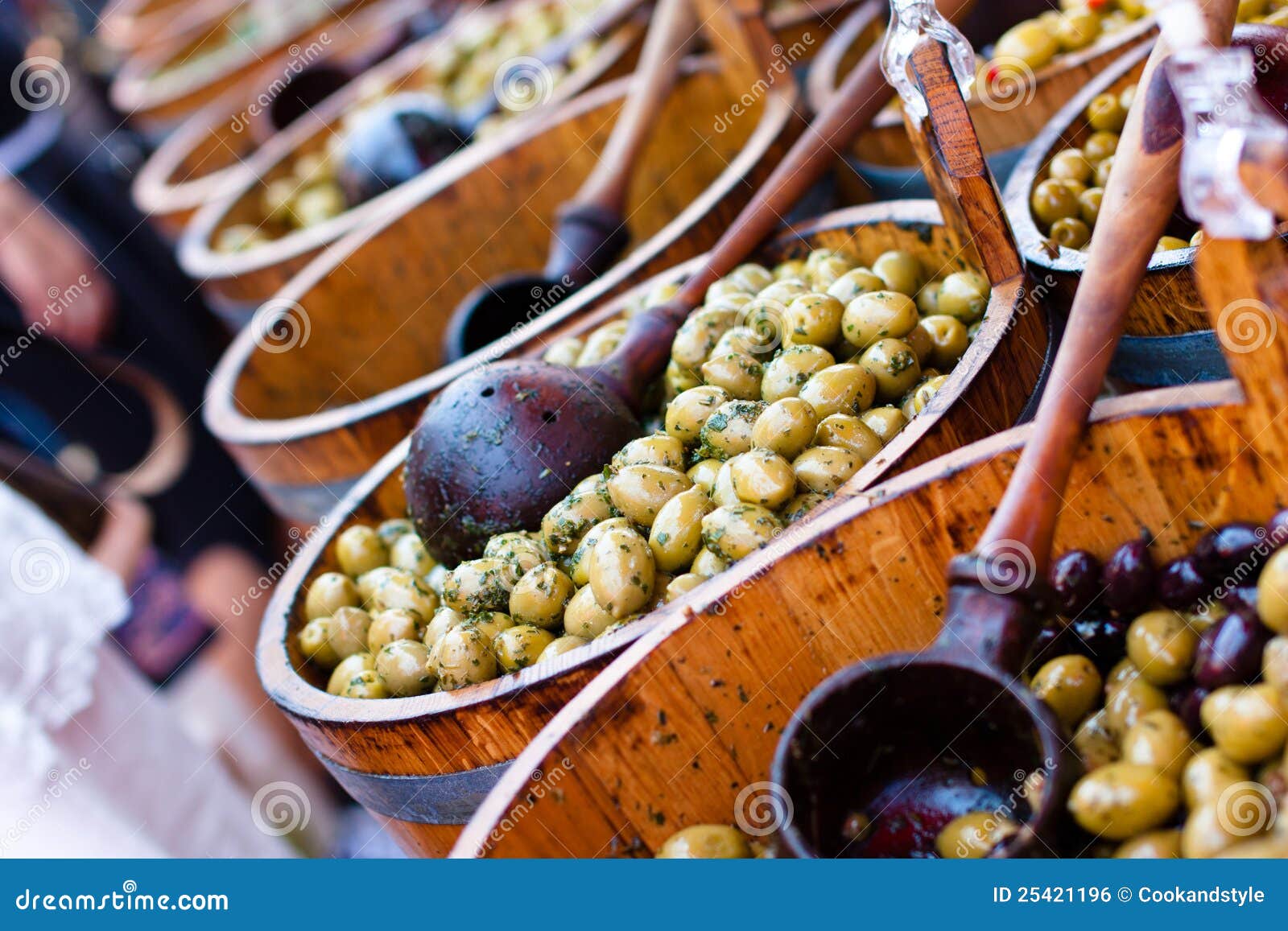 Olives in wooden barrel stock photo. Image of vegetarian - 25421196