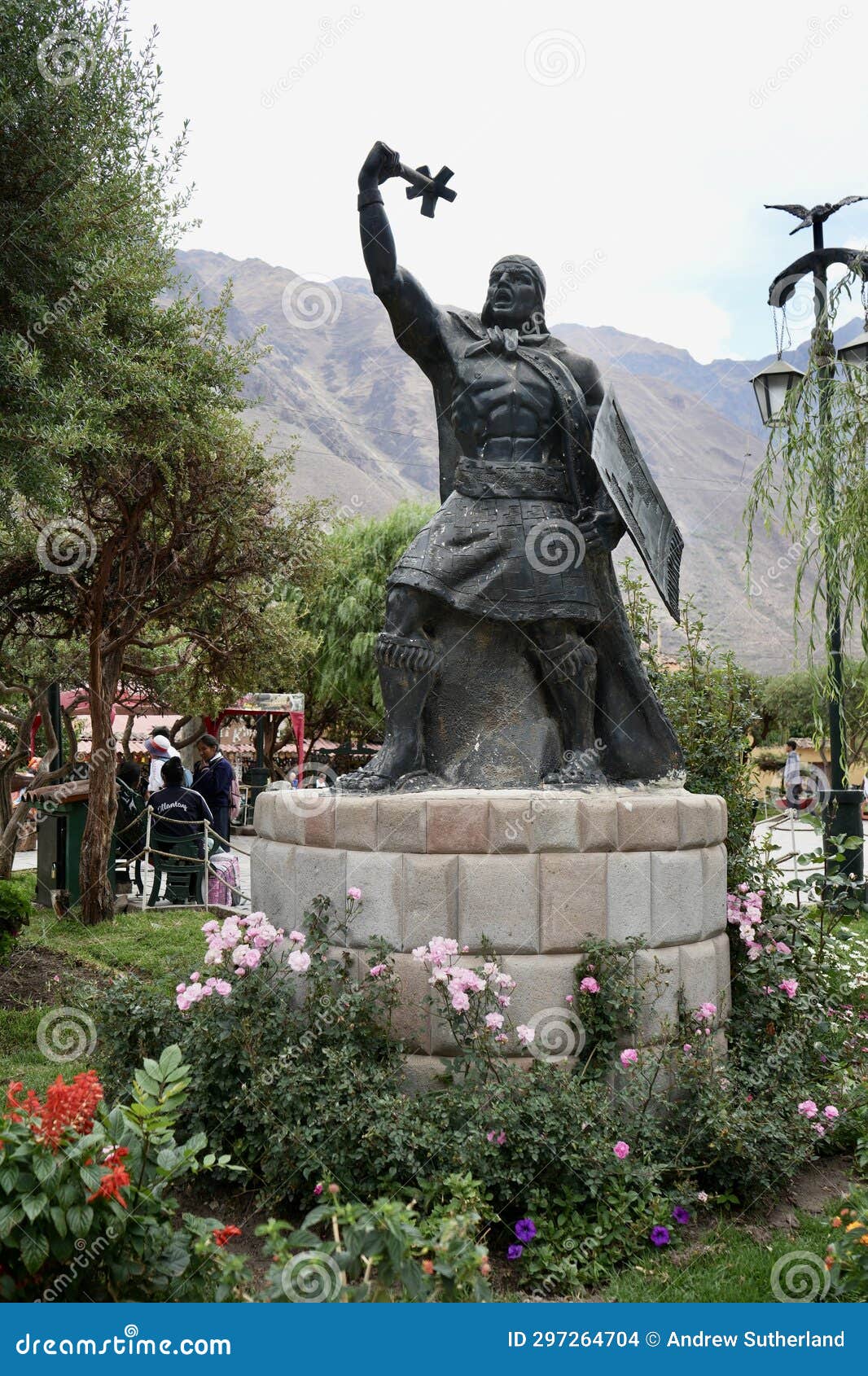 Statue of an Inca Man in the Town Square. Ollantaytambo, Peru, October ...