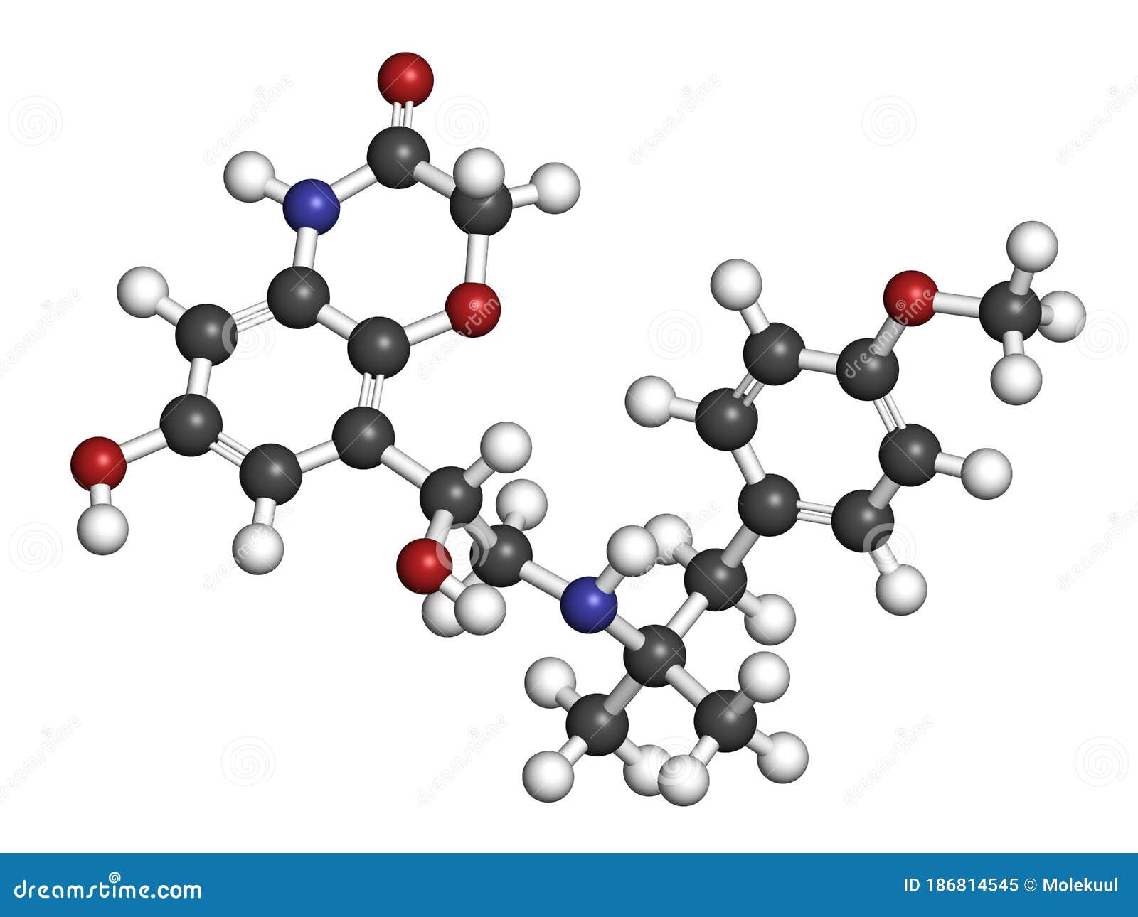 Olodaterol COPD Drug Molecule Ultra-LABA Class. 3D Rendering. Atoms are ...