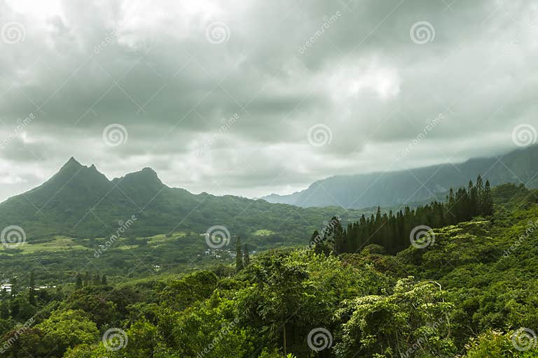 Olomana and Koolau Mountains Stock Image - Image of olomana, koolau ...