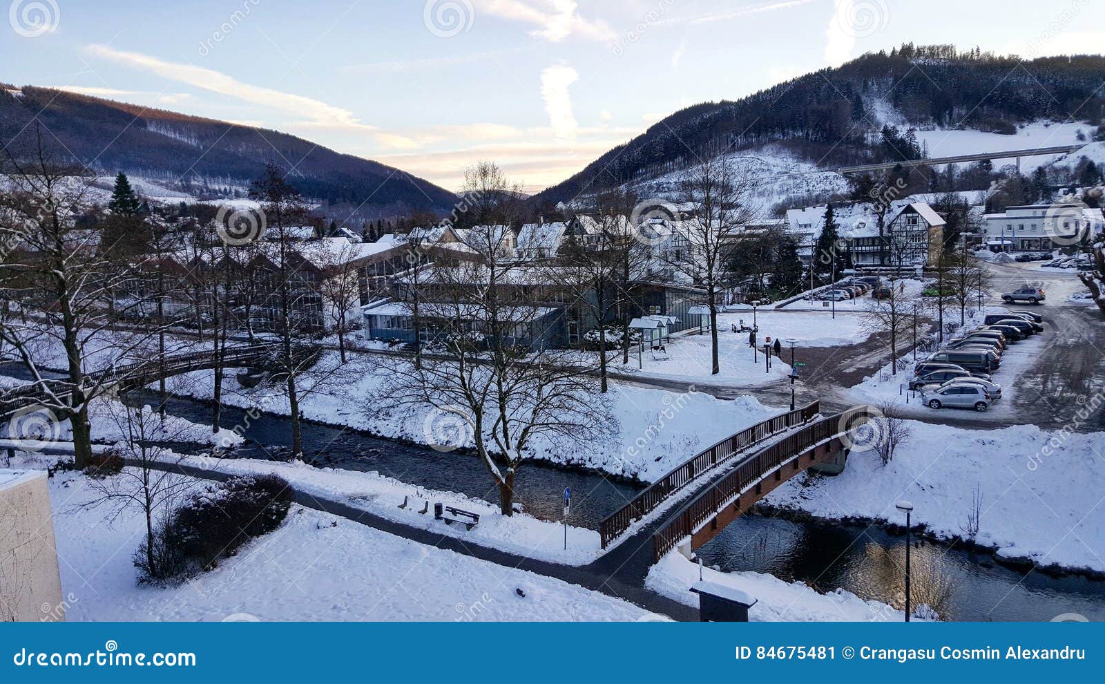 Olsberg City View with the River in Winter Stock Image - Image of ...