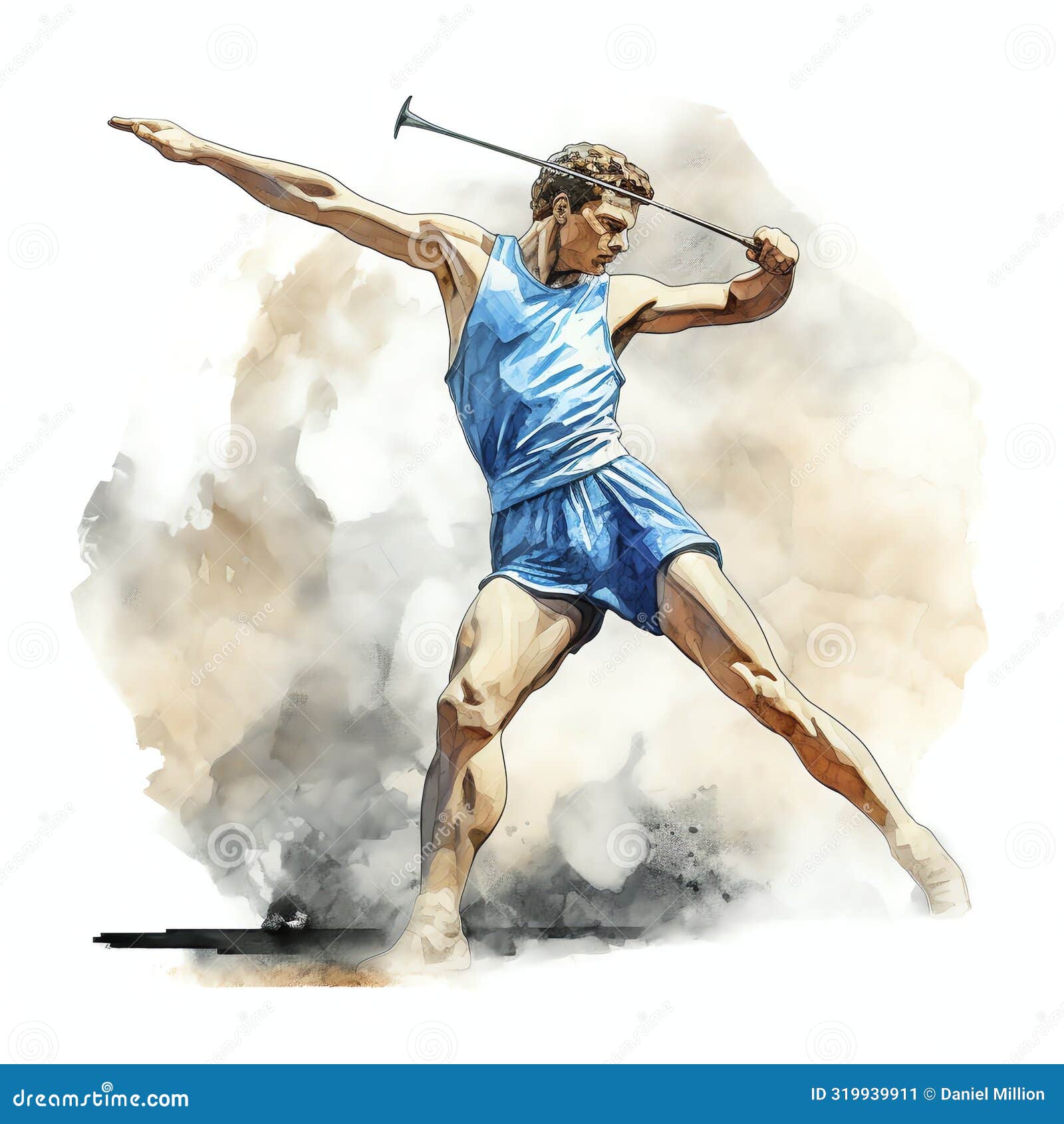 Olympic Athlete In A Discus Or Javelin Throw Pose Illustration ...