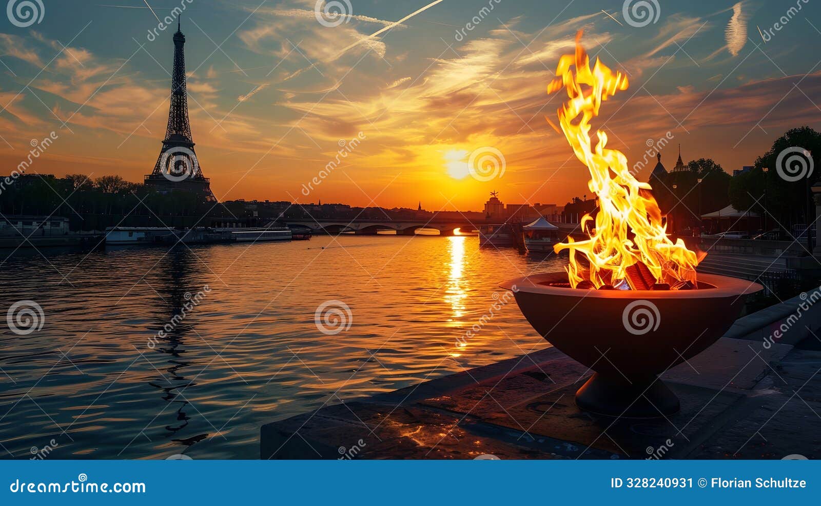 Olympic Flame Torch On Paris Eiffel Tower Background - Symbol Of ...