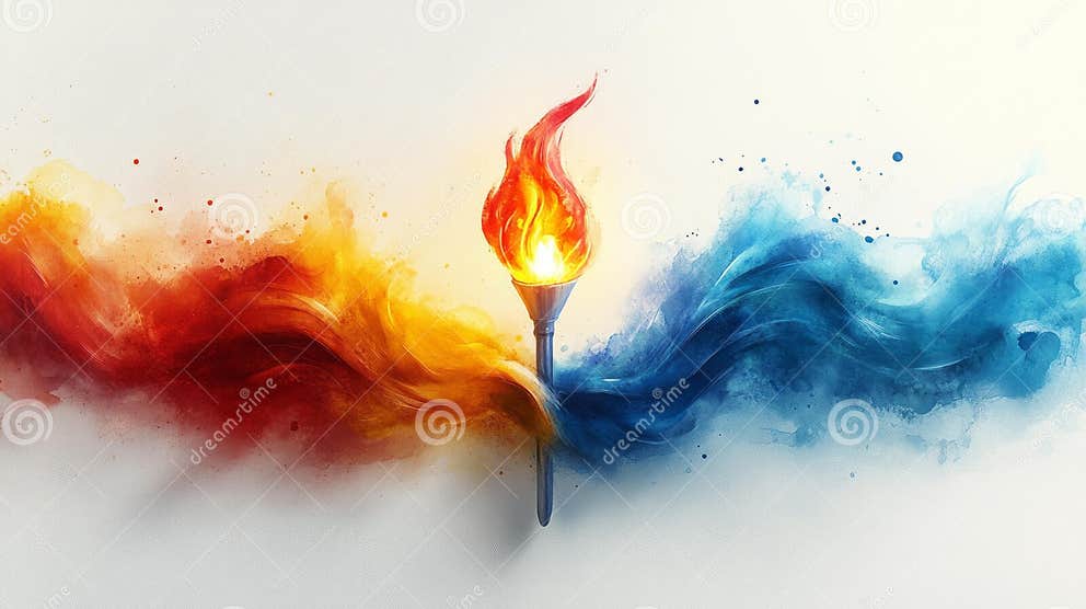 Olympic Flame with Red and Blue Fire Generative AI Stock Illustration ...