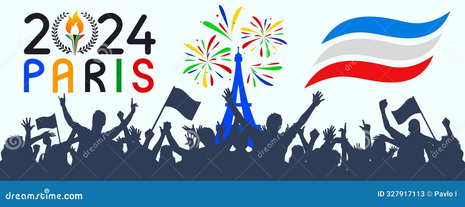 Crowd Of Olympic Fans With Flags At The Stadium. Blurred Background ...