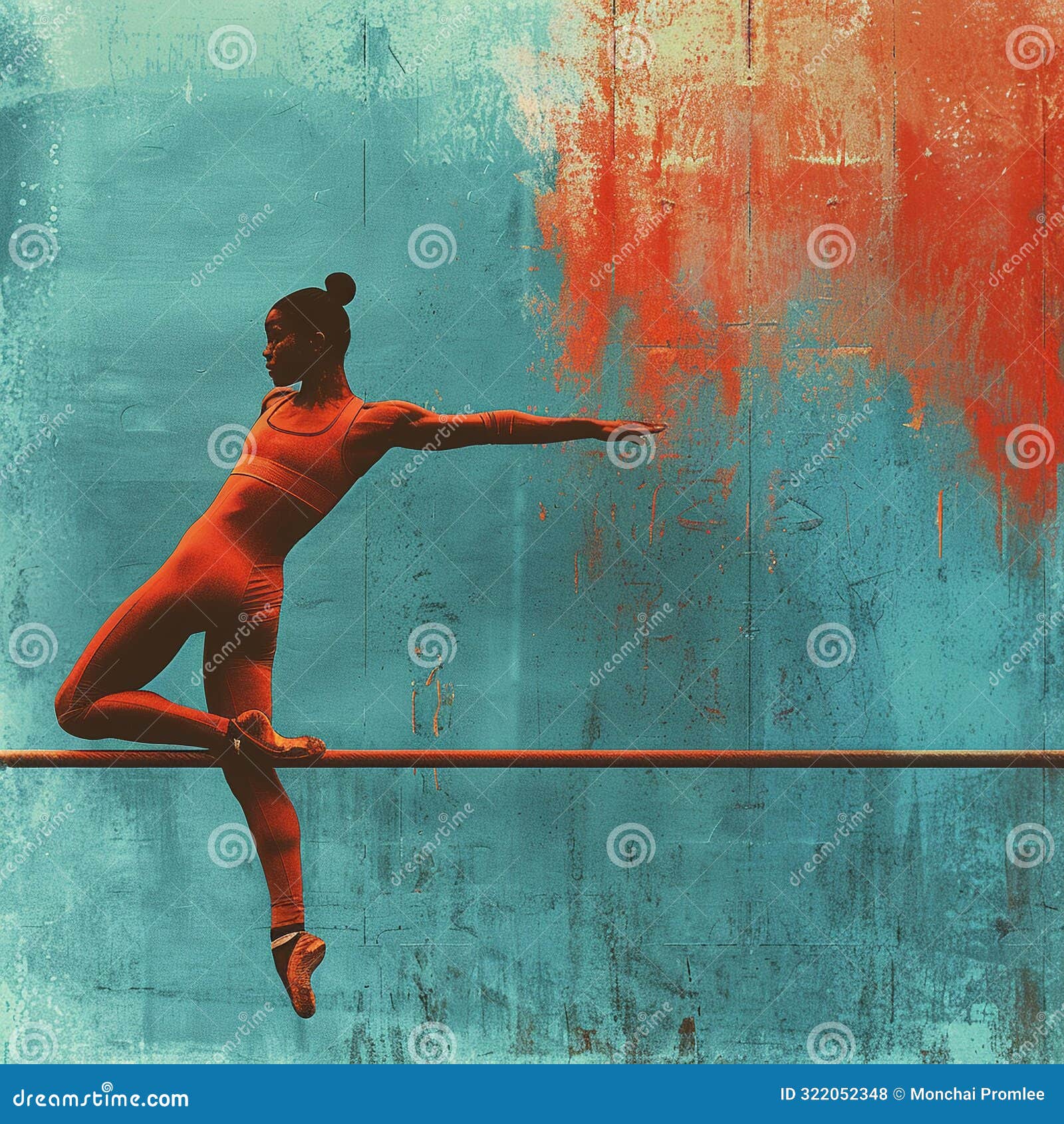 Olympic Gymnast Performing on the Balance Beam, Side View ...