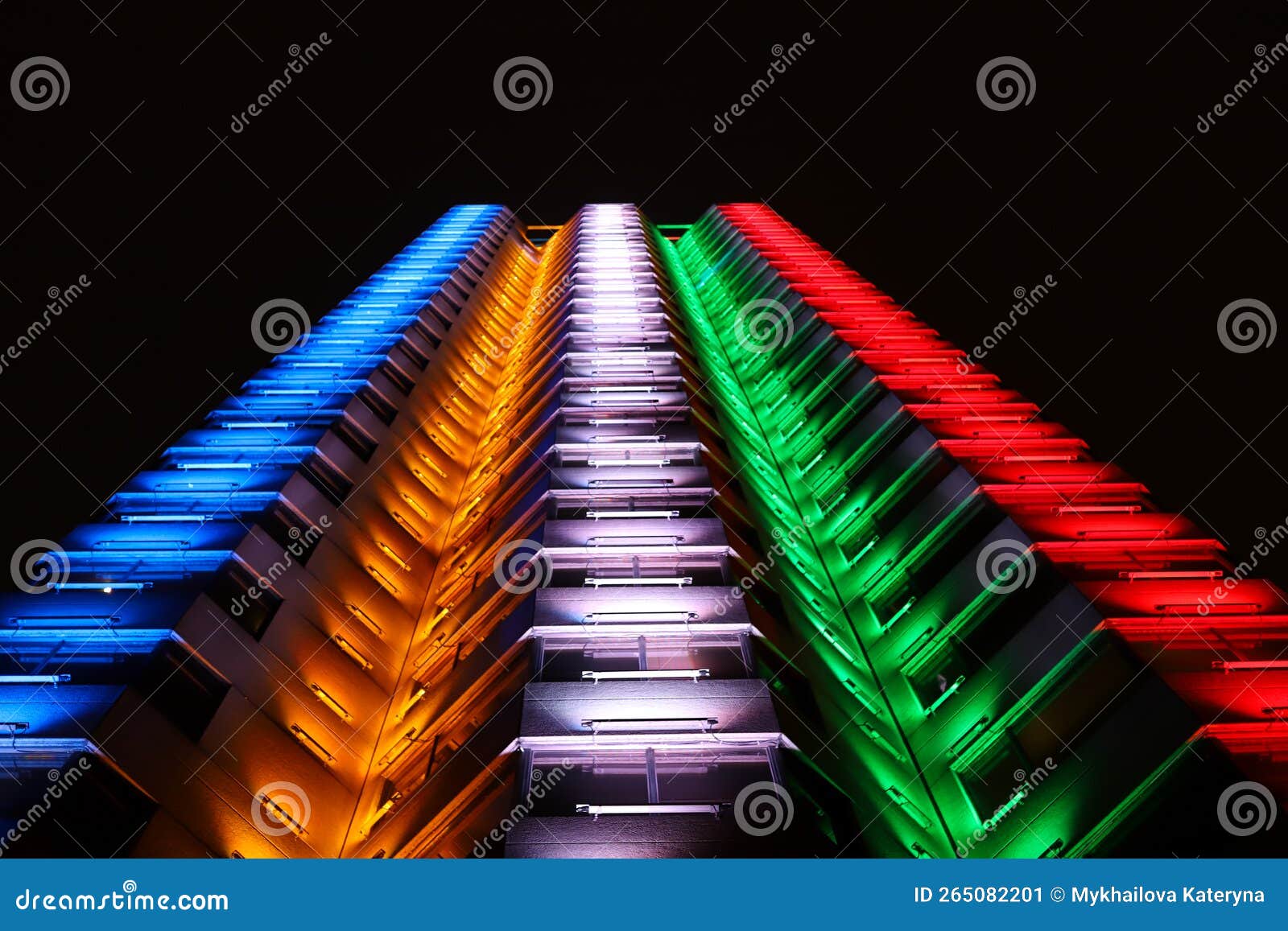 Olympic Lights on the Building. Multi-colored Spotlights Stock Image ...