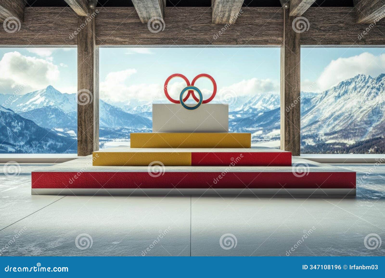 Olympic Podium in Snowy Mountain View Stock Photo - Image of ...