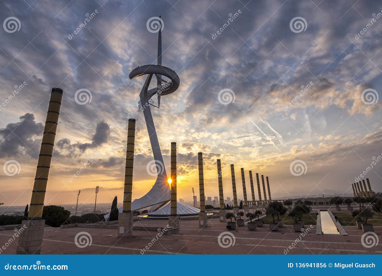 Olympic ring of Montjuic editorial photo. Image of lights - 136941856