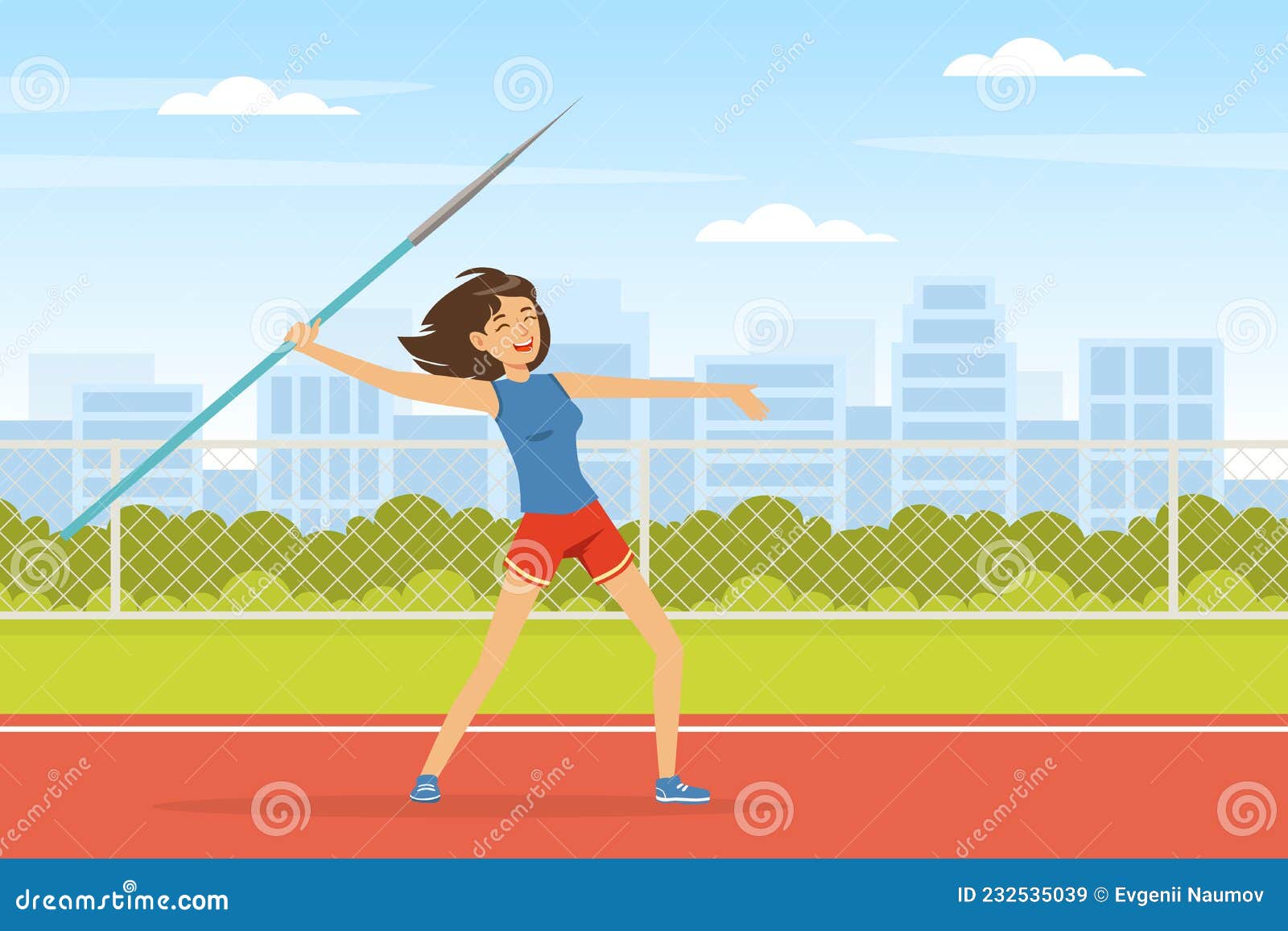 Olympic Sport With Woman Throwing Javelin Or Spear Vector Illustration