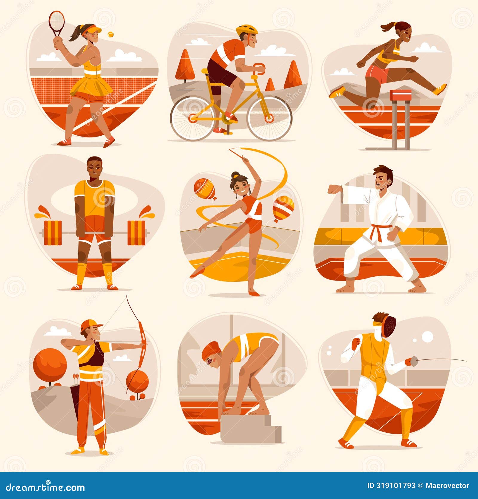 Olympic Sports Flat Cartoon Set Stock Illustration - Illustration of ...