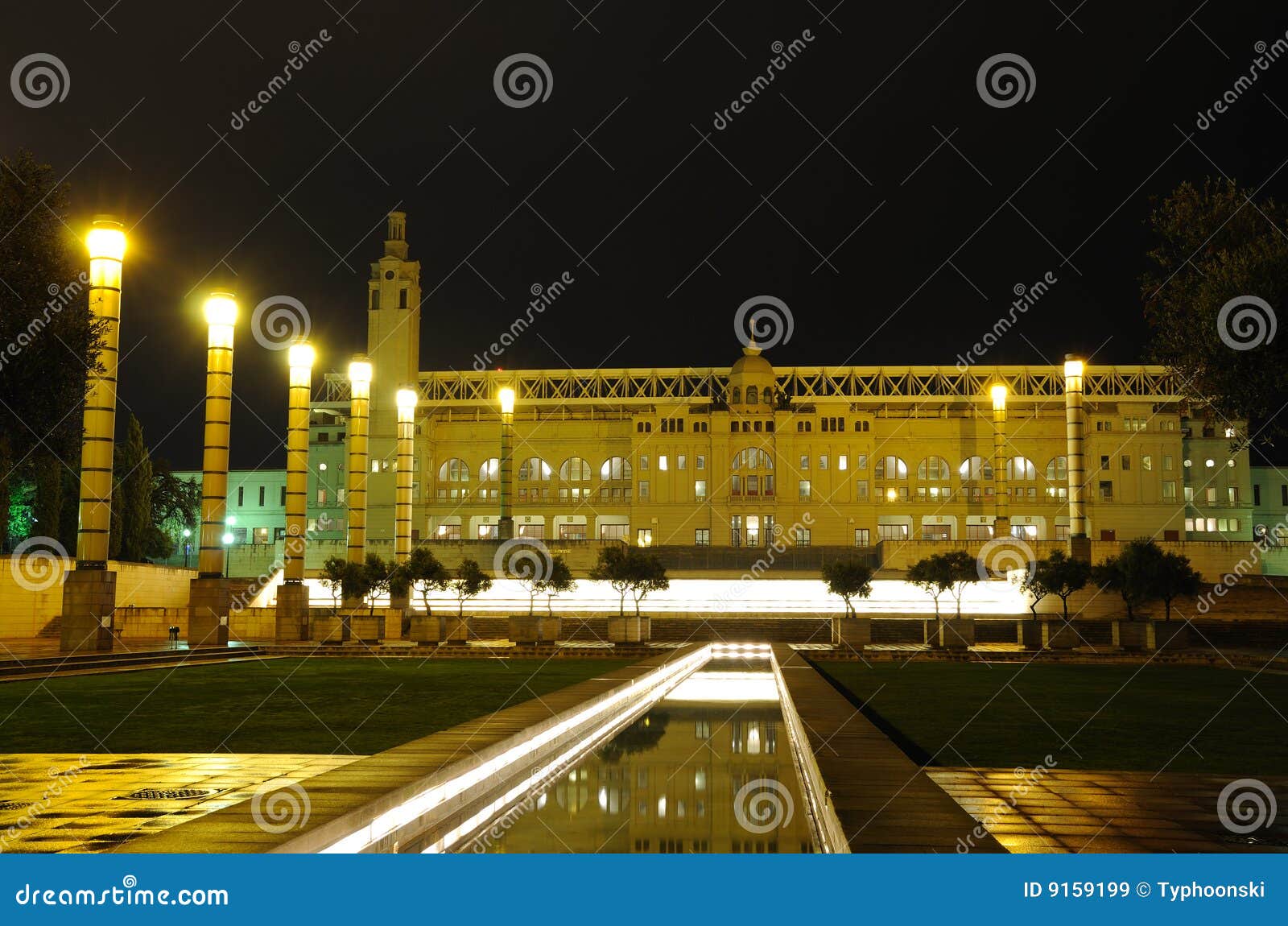 Olympic Stadium in Barcelona at Night Stock Image - Image of olimpica ...