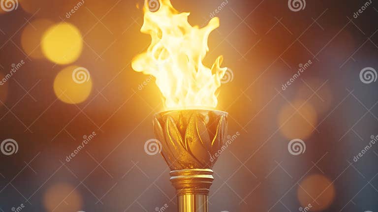 Olympic Torch with Bright Flames, Close-up. Symbol of Unity and ...