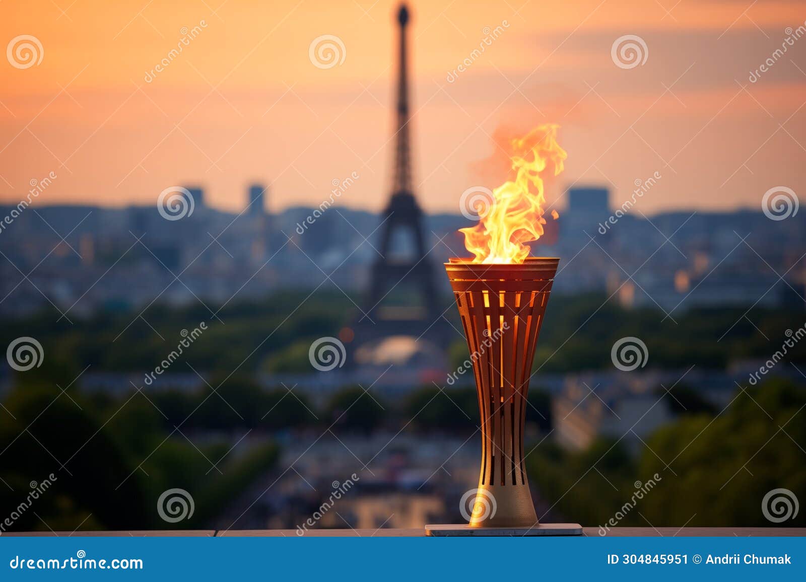 The Olympic Torch with Flame in Front of the Eiffel Tower. Symbol of ...