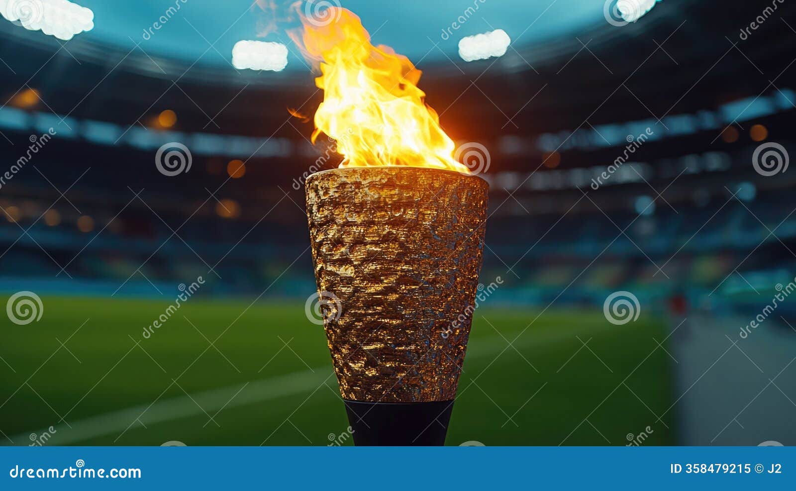 Olympic Torch Illuminating Stadium during Athletes Ceremony Stock ...