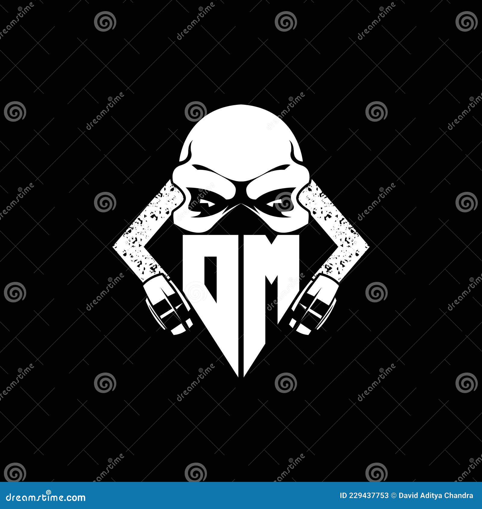 OM Initial Gaming ESport Skull Mask Style Stock Vector - Illustration ...