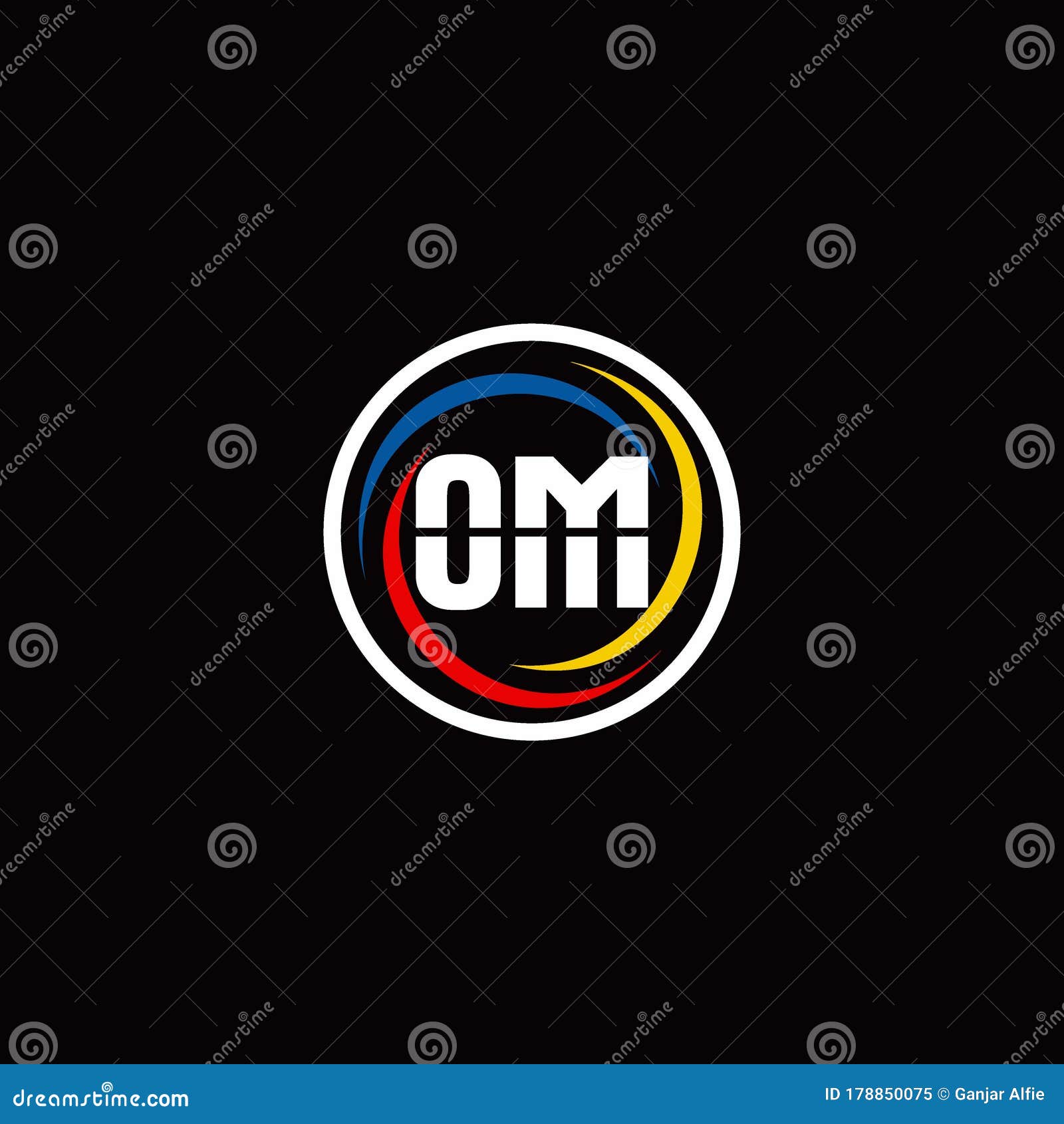OM Monogram Logo Isolated on Circle Shape with 3 Slash Colors Rounded ...