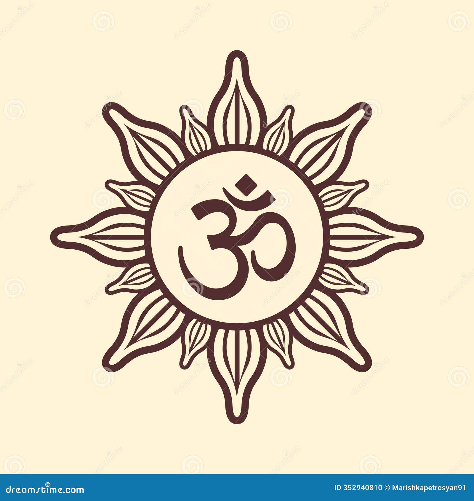 Om Symbol with the Rays of the Sun Isolated Flat Illustration Stock ...