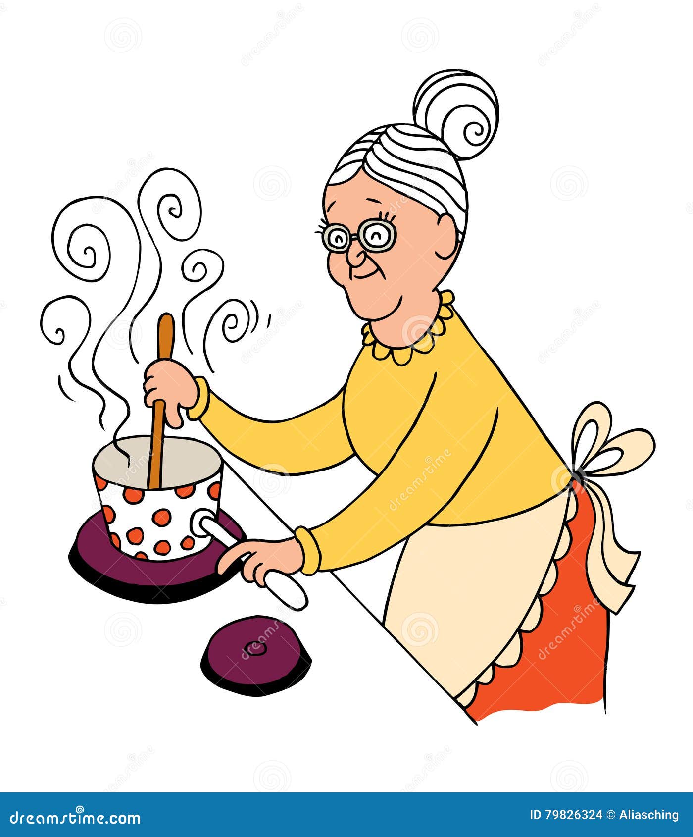 Oma het koken vector illustratie. Illustration of vrouwen - 79826324