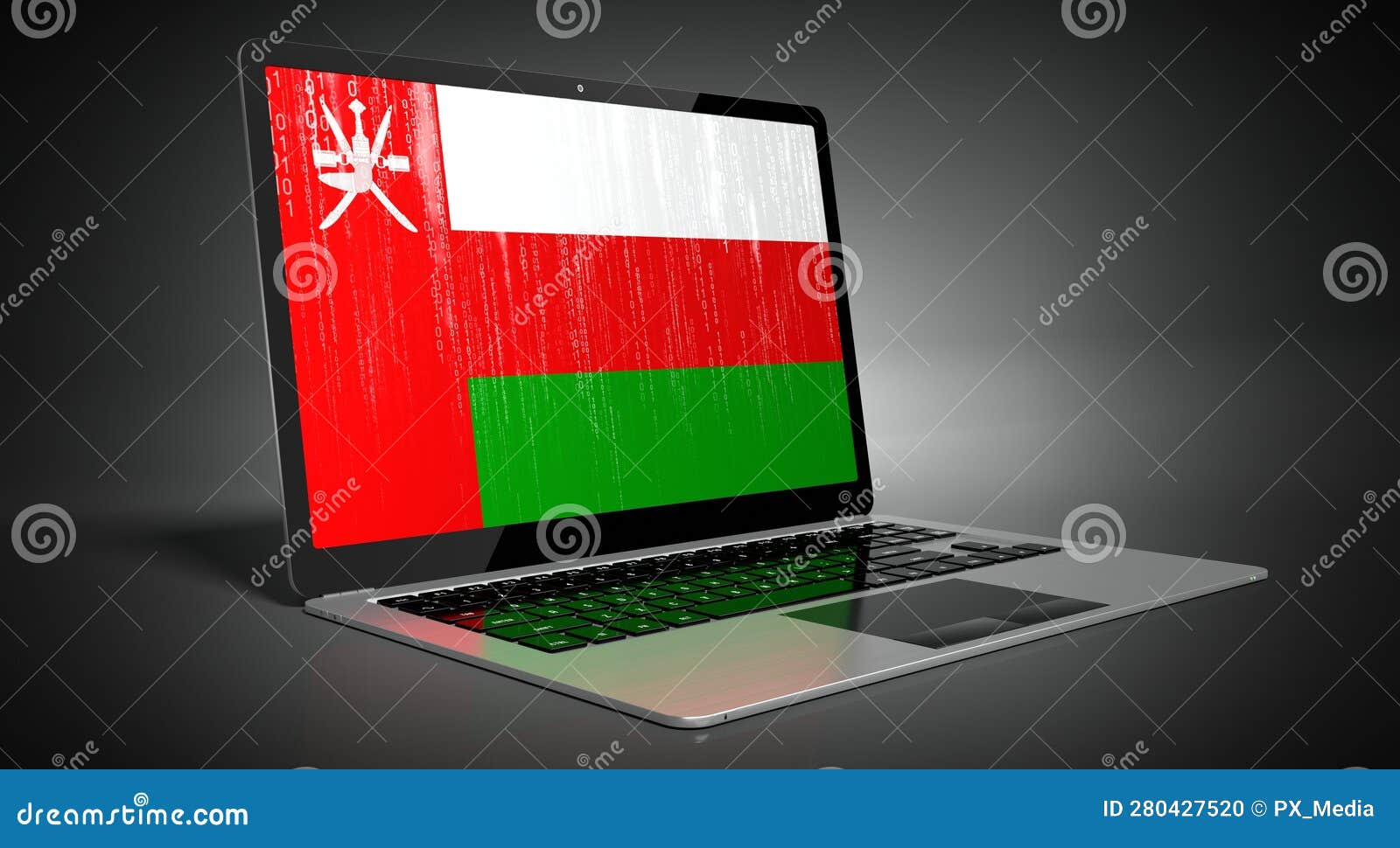 Oman - Country Flag and Binary Code on Laptop Screen Stock Illustration ...