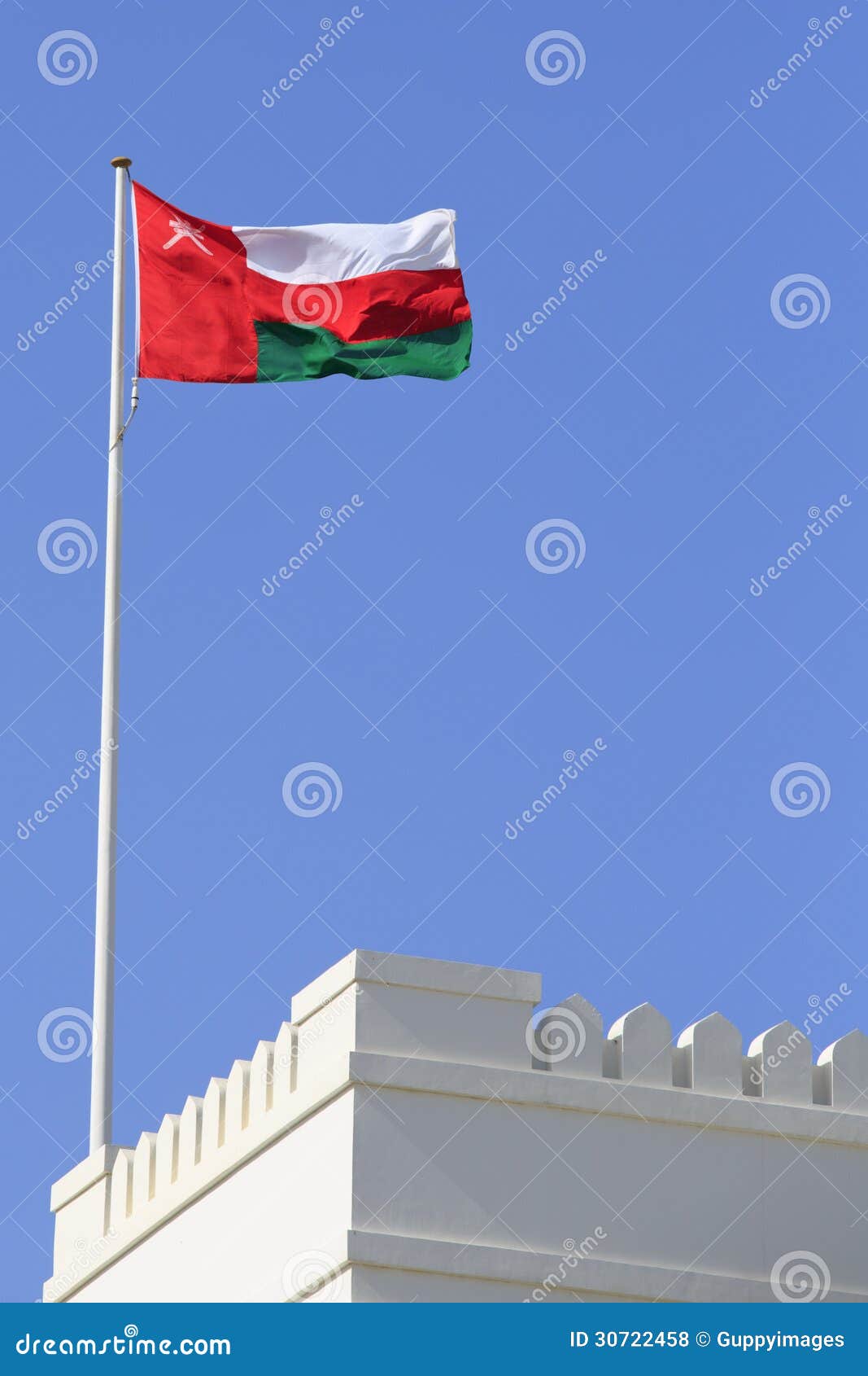 Oman flag and battlements stock photo. Image of exterior - 30722458