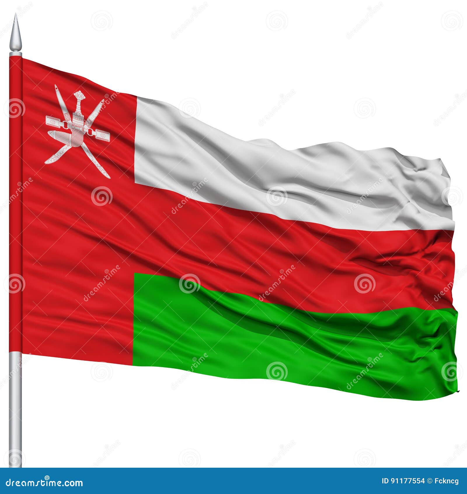 Oman Flag on Flagpole stock illustration. Illustration of city - 91177554