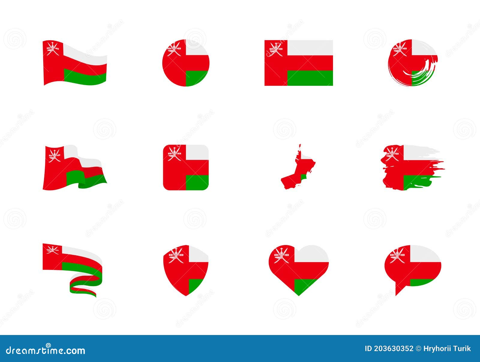 Oman Flag - Flat Collection. Flags of Different Shaped Twelve Flat ...