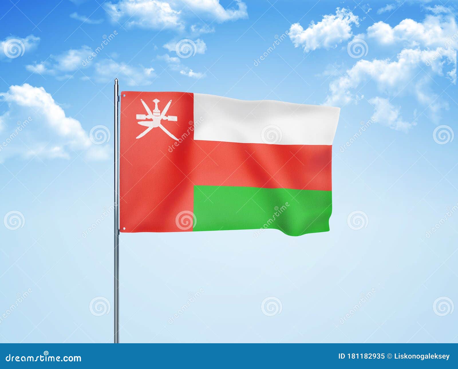Oman Flag Waving Sky Background 3D Illustration Stock Illustration ...