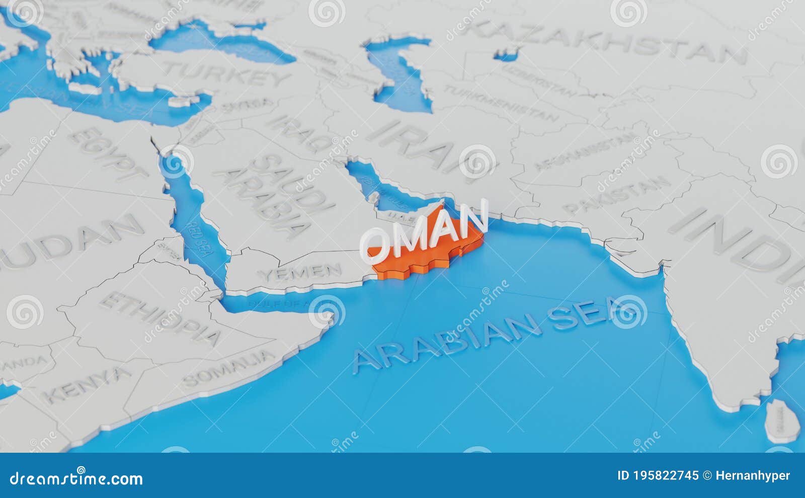 Oman Highlighted on a White Simplified 3D World Map. Digital 3D Render ...
